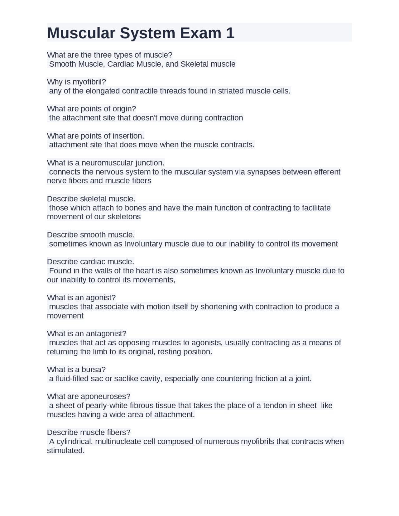 Muscular System Exam 1 | Exams Anatomy | Docsity