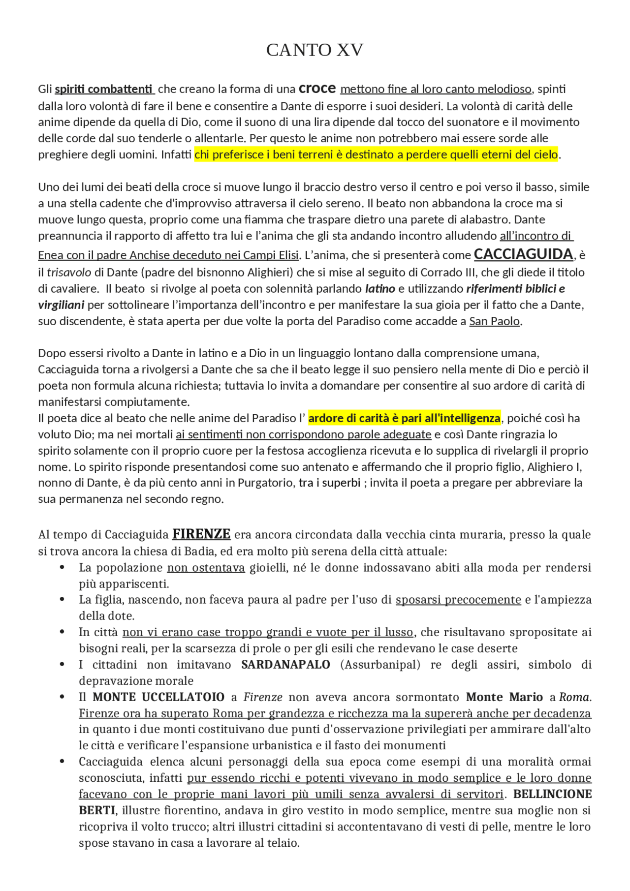 SPIEGAZIONE CANTO XV DIVINA COMMEDIA | Dispense di Italiano | Docsity
