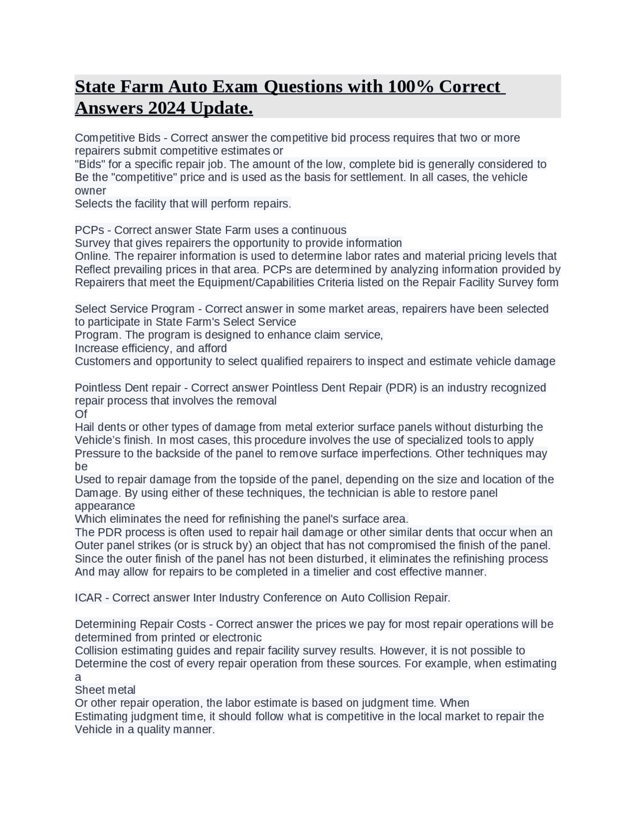 State Farm Auto Exam Questions with 100% Correct Answers 2024 Update ...