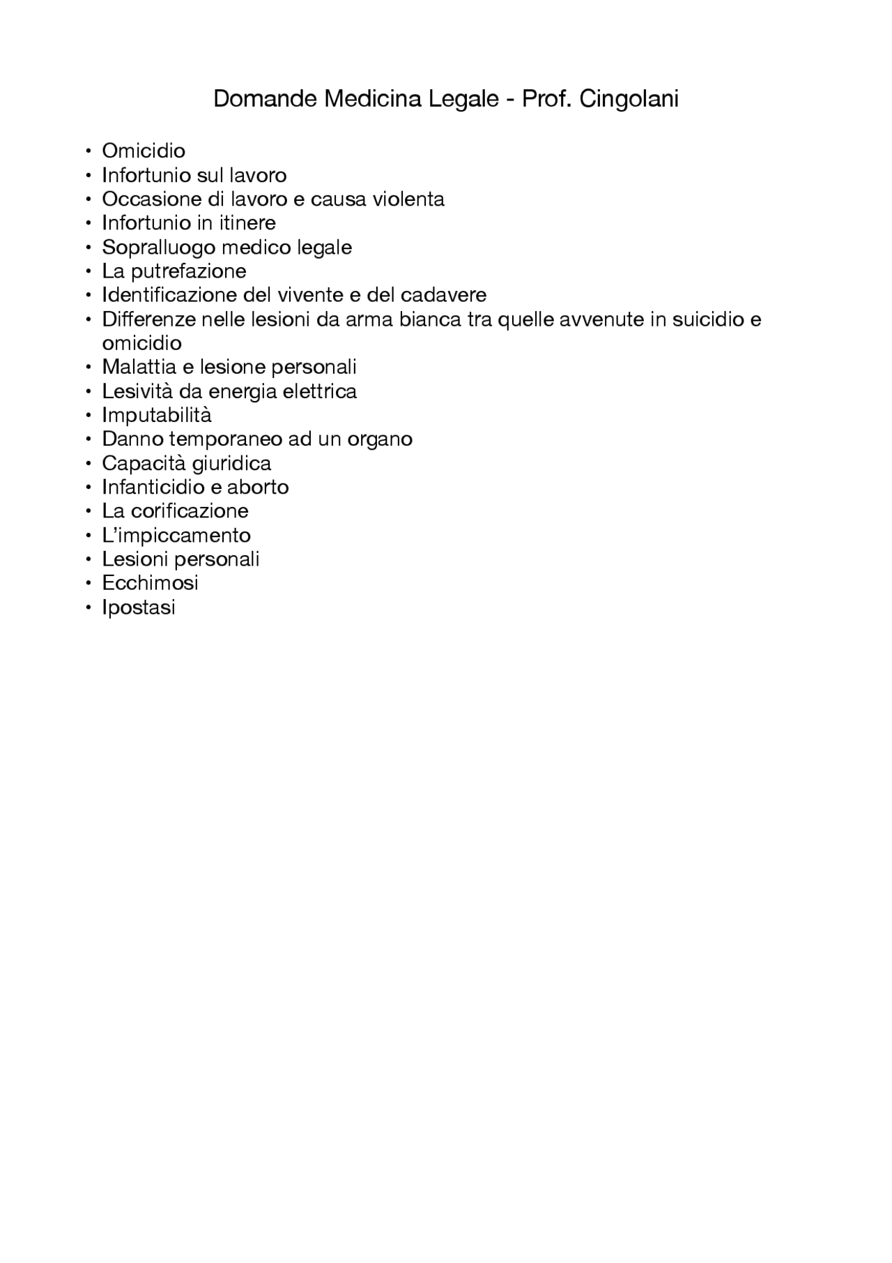 Domande Medicina Legale - Cingolani | Prove d'esame di Medicina Legale ...