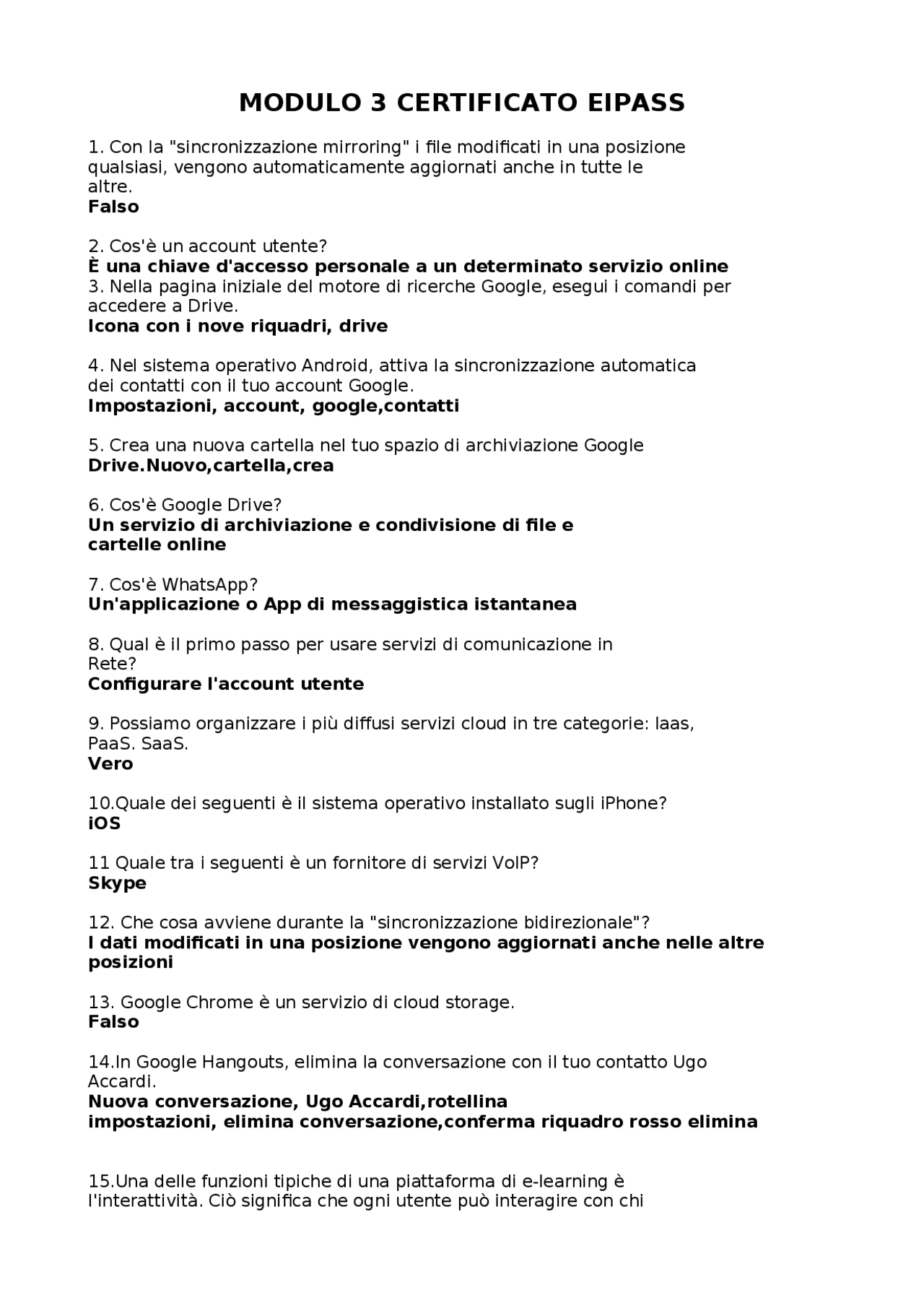 Soluzioni Modulo 3 Eipass Completo | Dispense di Informatica | Docsity