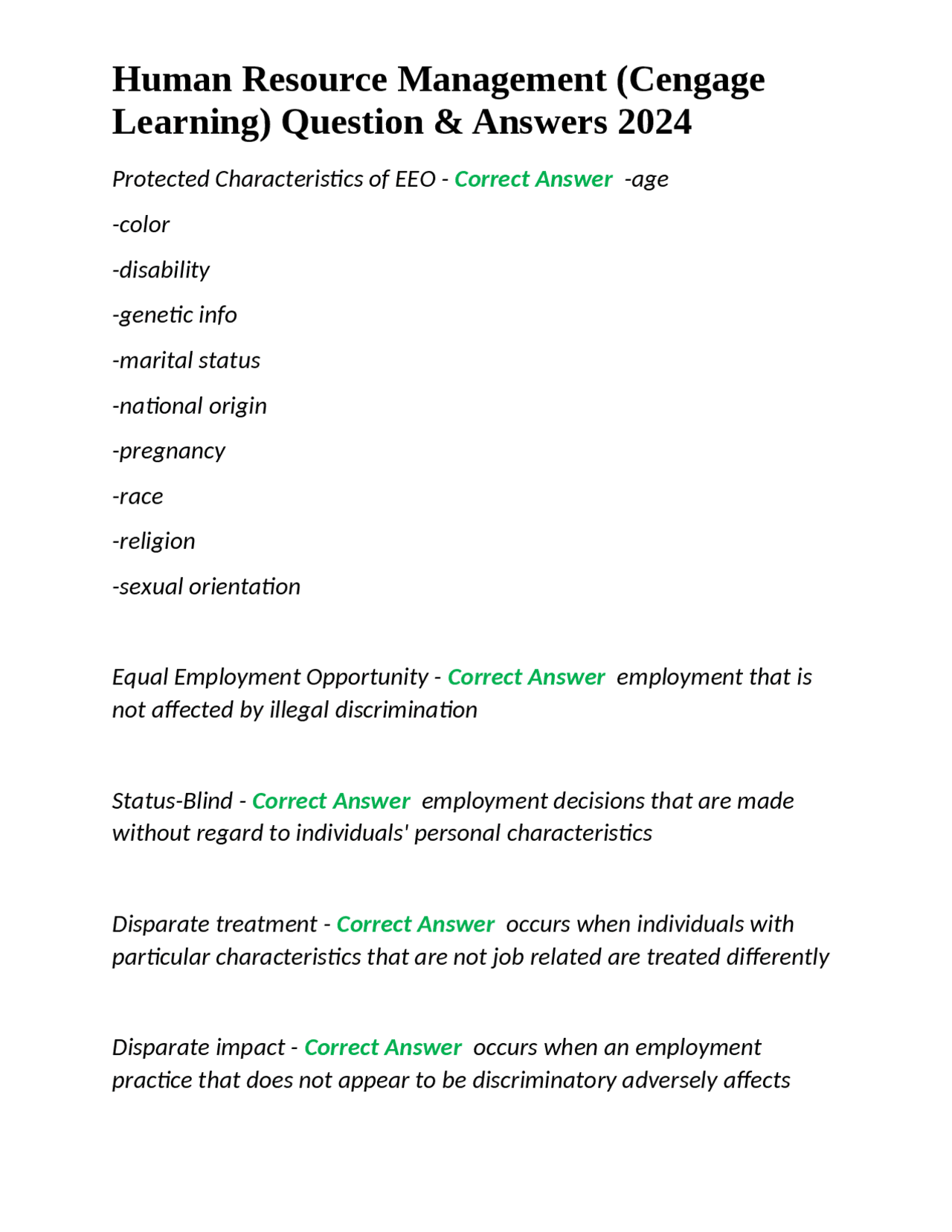 Human Resource Management: Questions and Answers | Exams Nursing | Docsity