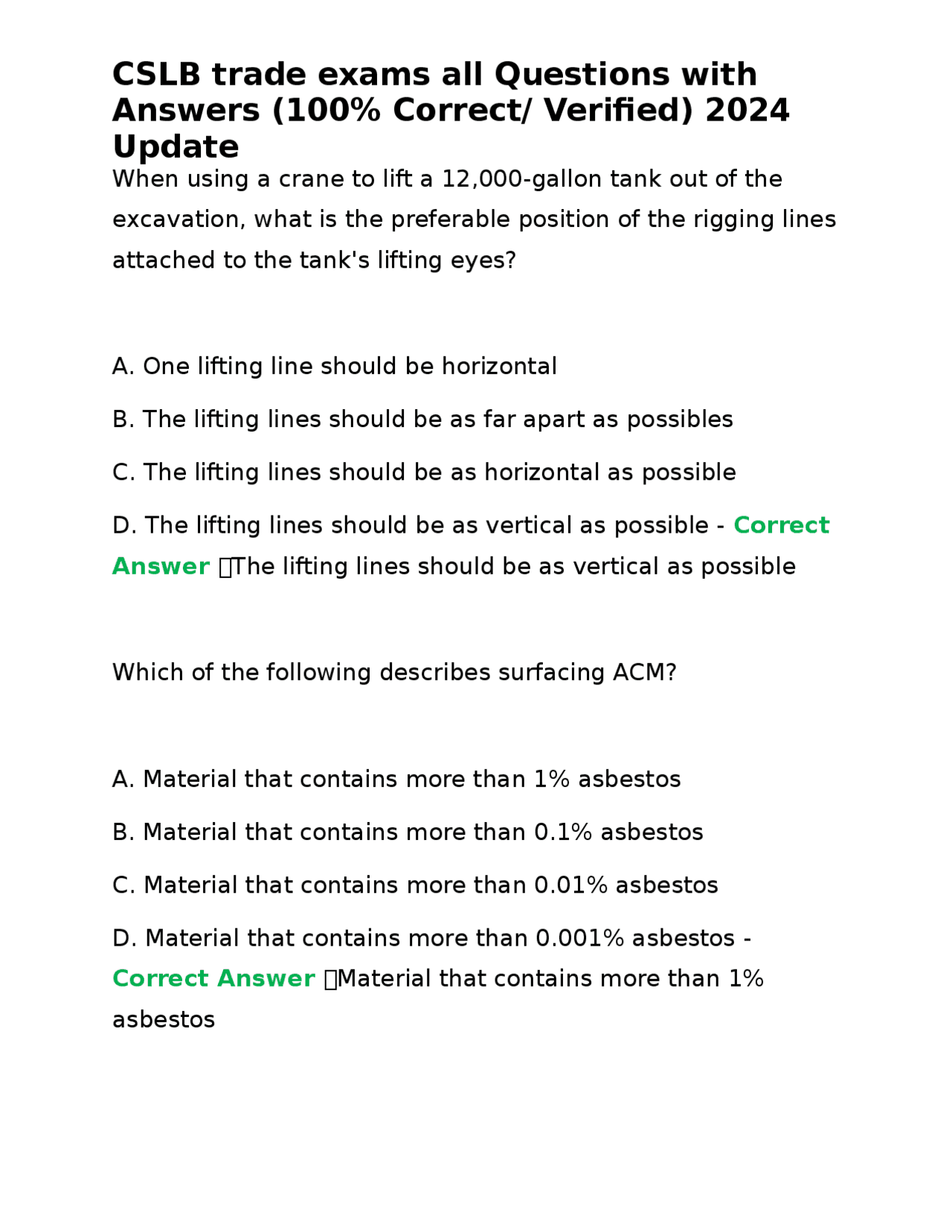 CSLB Trade Exams Questions and Answers | Exams Nursing | Docsity