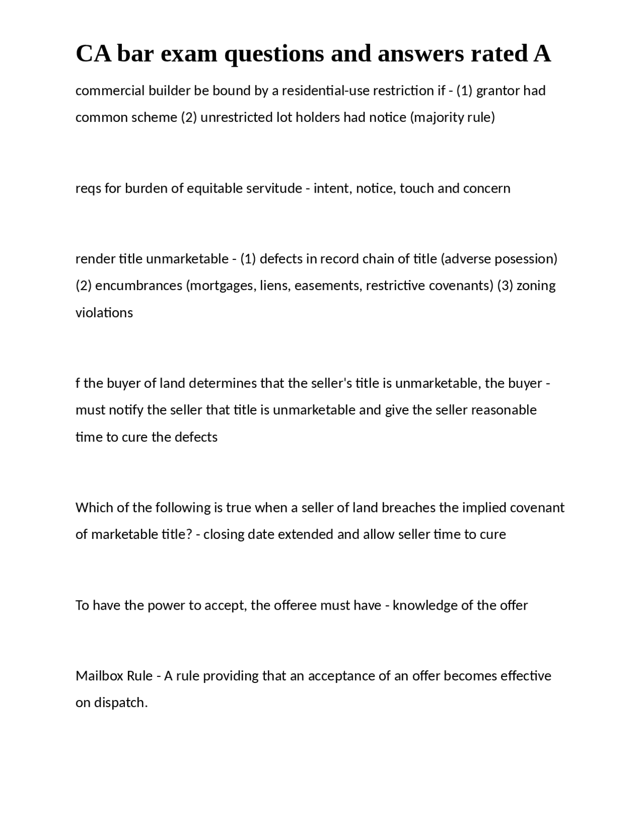 CA bar exam questions and answers rated A | Exams Nursing | Docsity