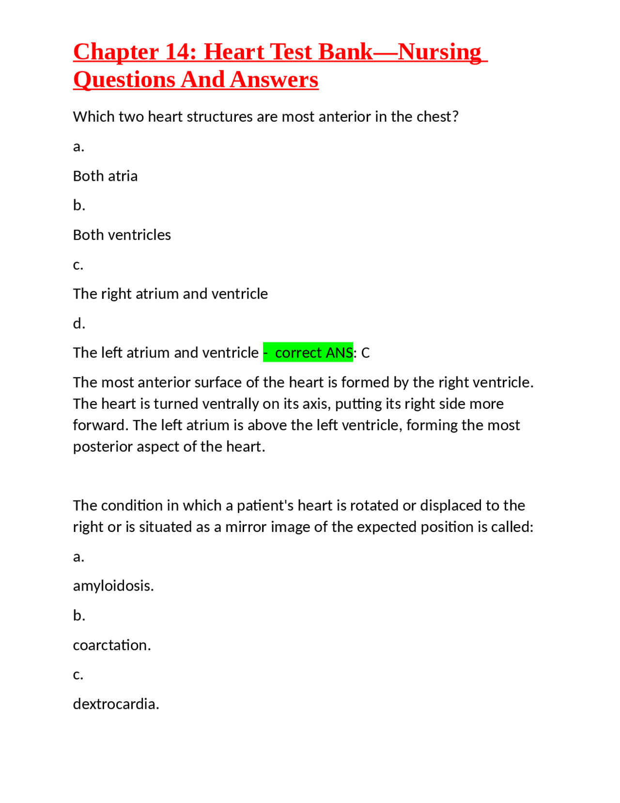 Chapter 14: Heart Test Bank—Nursing Questions And Answers | Exams ...