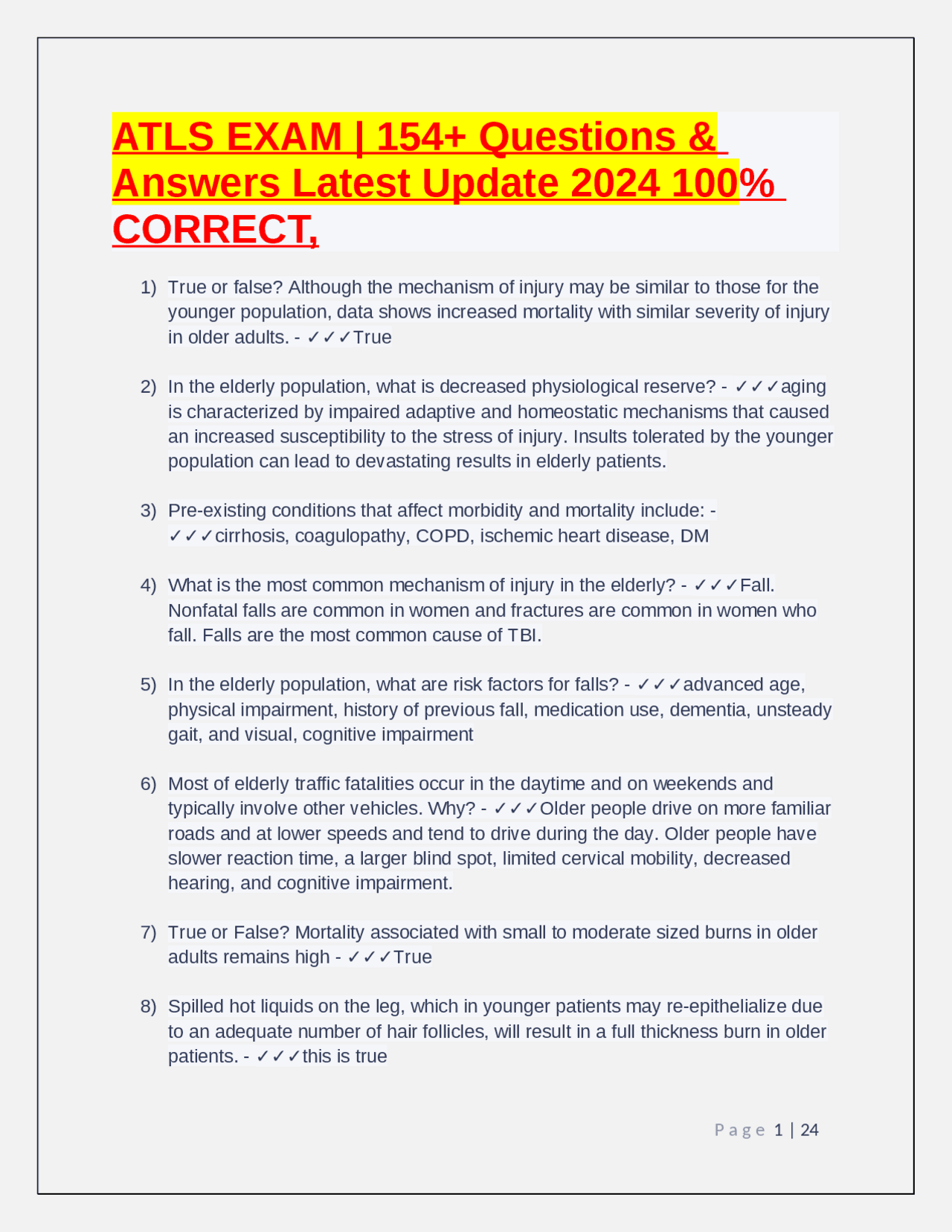 ATLS EXAM | 154+ Questions & Answers Latest Update 2024 100% CORRECT ...