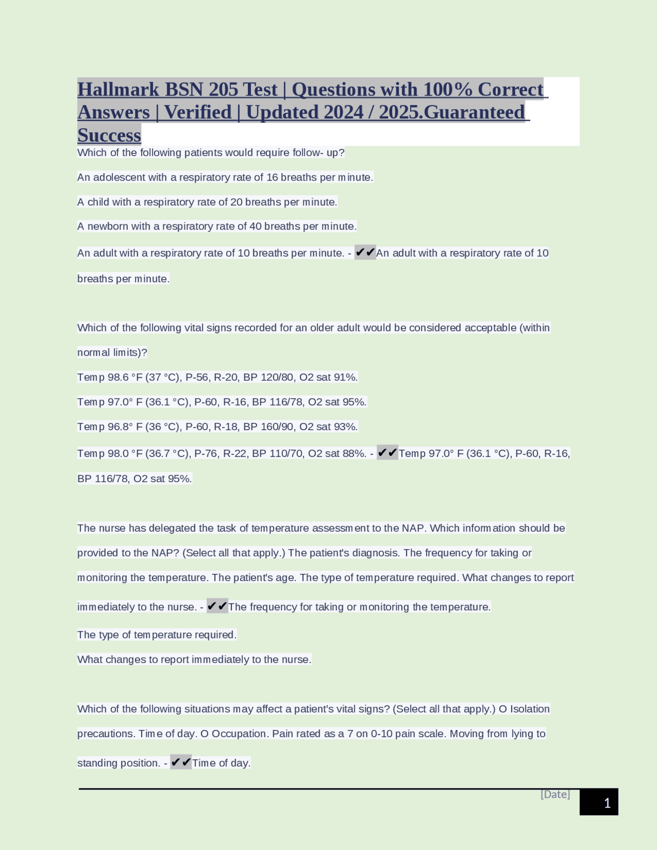 Hallmark BSN 205 Test | Questions with 100% Correct Answers | Verified ...