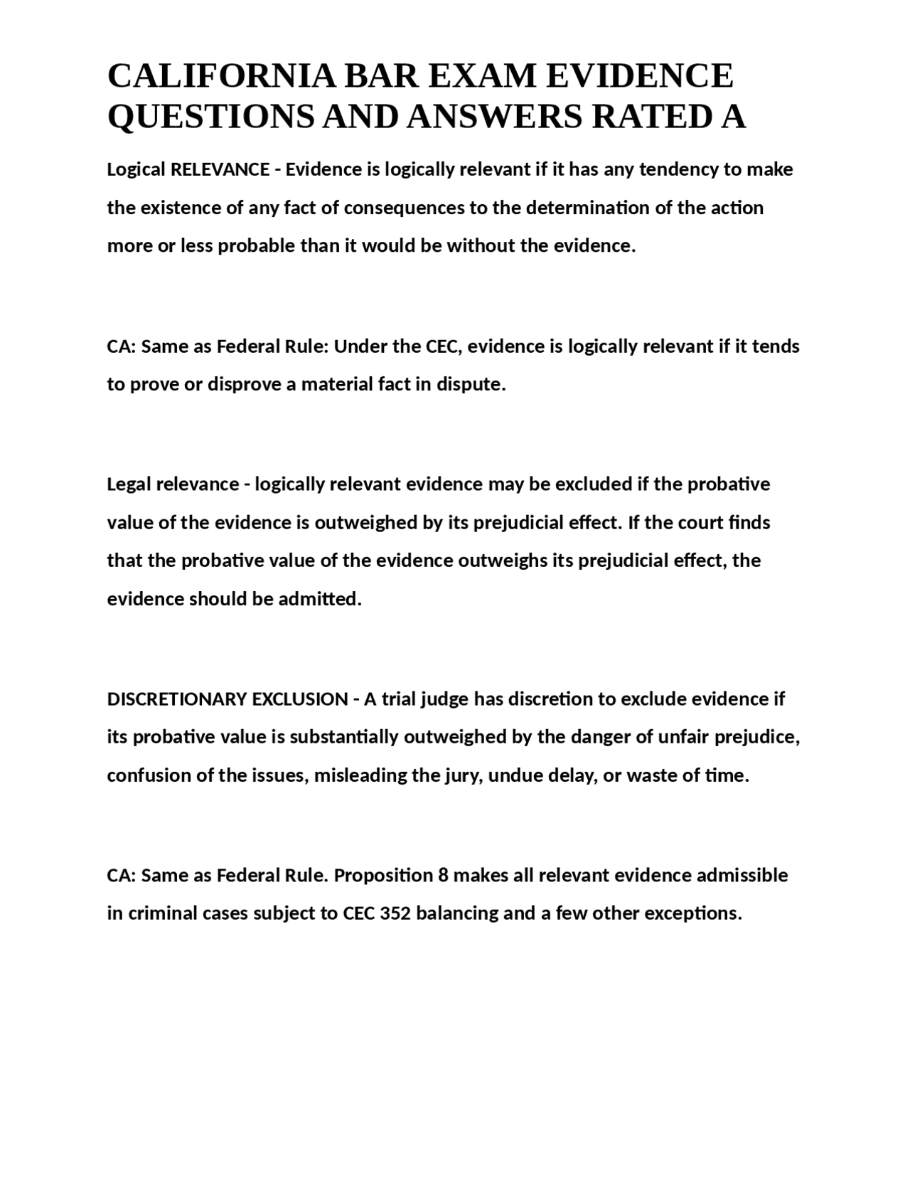 California Bar Exam Evidence Questions and Answers | Exams Nursing ...