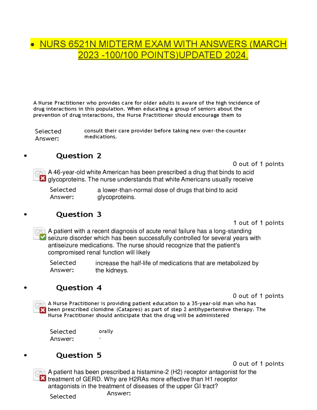 NURS 6521N MIDTERM EXAM WITH ANSWERS (MARCH 2023 -100/100 POINTS ...