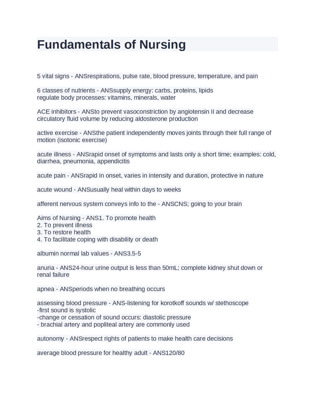 Fundamentals of Nursing: Vital Signs, Nutrients, Illnesses, and Nursing ...