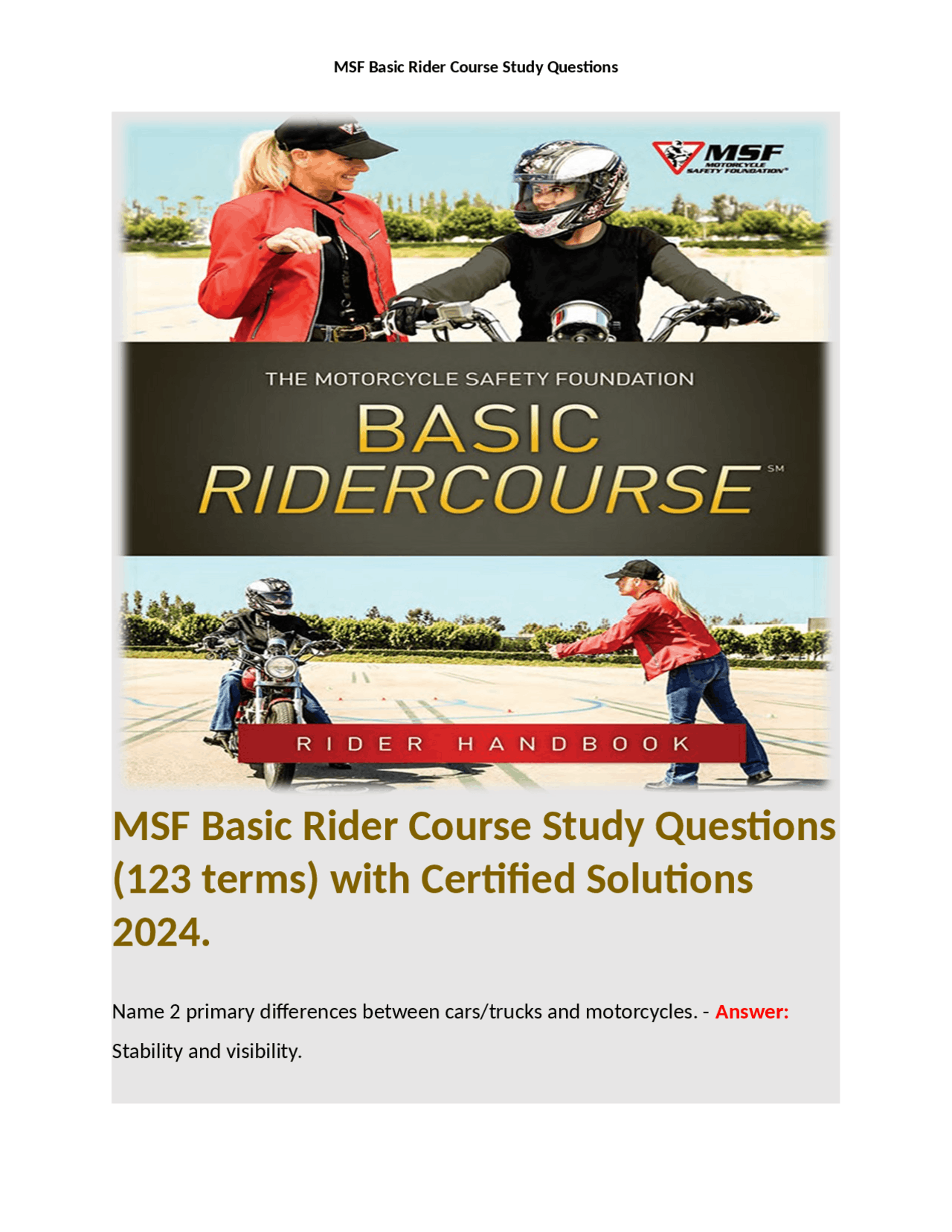 MSF Basic Rider Course | Exams Nursing | Docsity