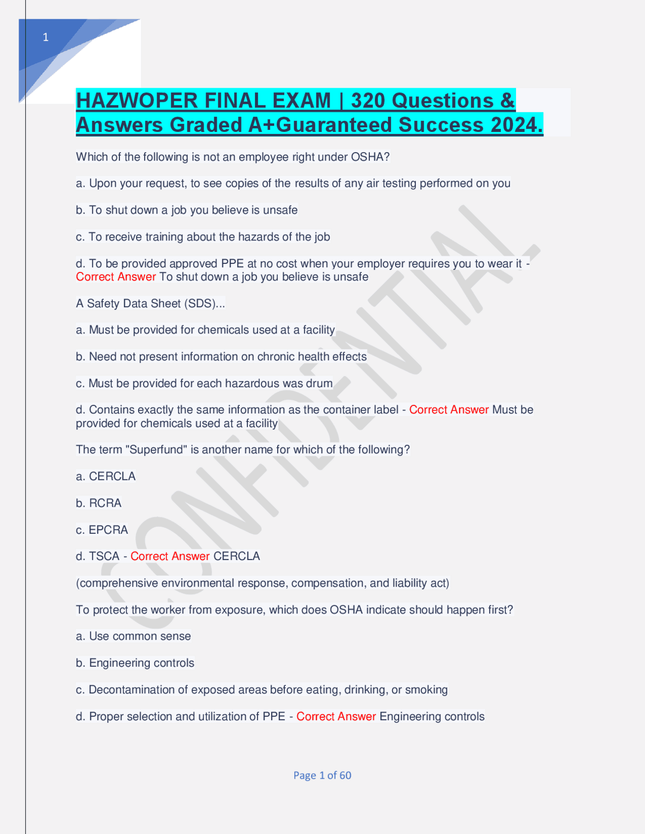 HAZWOPER FINAL EXAM | 320 Questions & Answers Graded A+Guaranteed ...