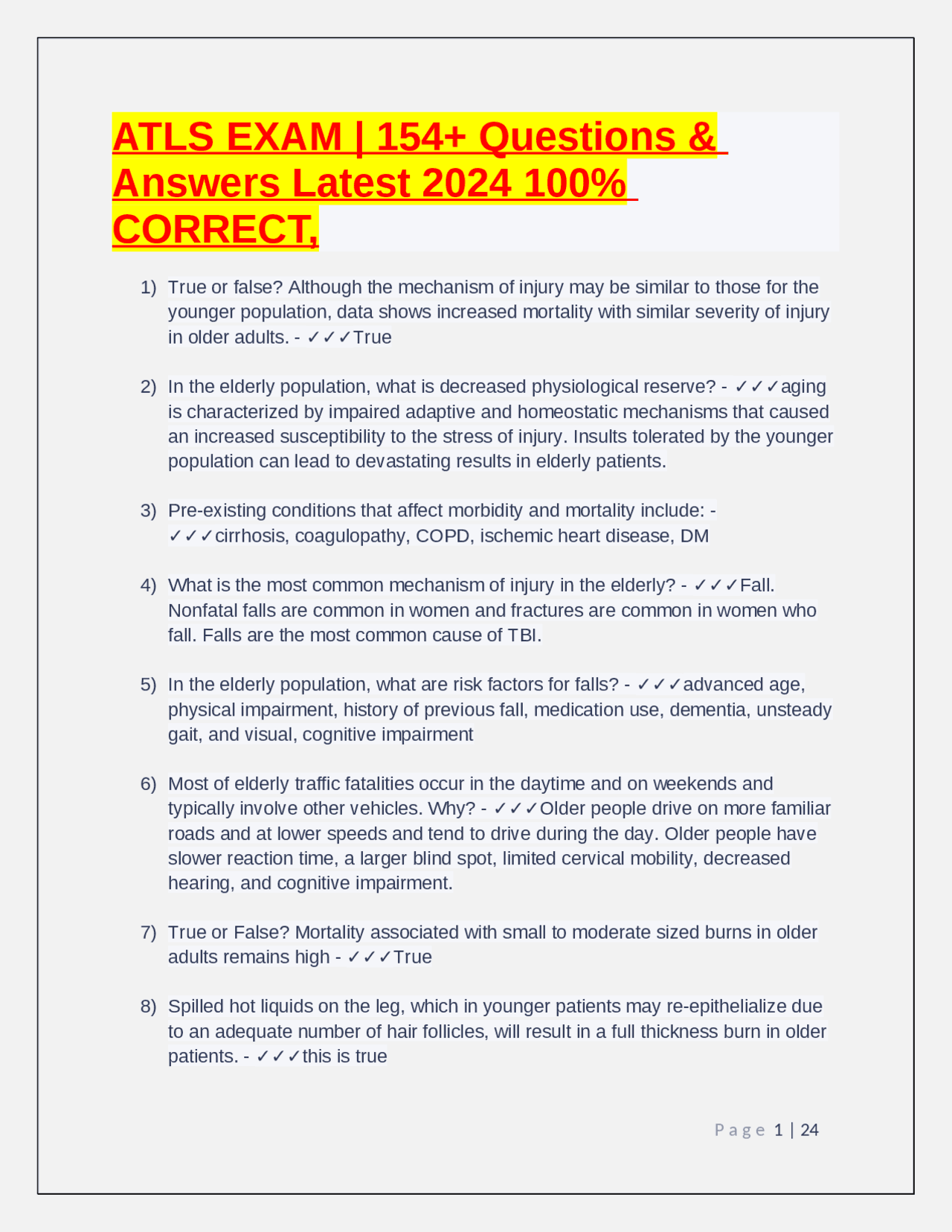 ATLS EXAM | 154+ Questions & Answers Latest 2024 100% CORRECT, | Exams ...