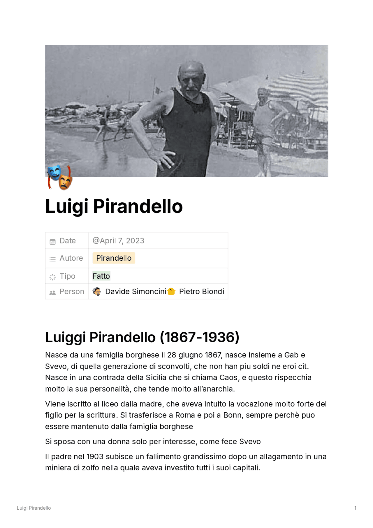Luigi Pirandello: vita e opere | Appunti di Italiano | Docsity