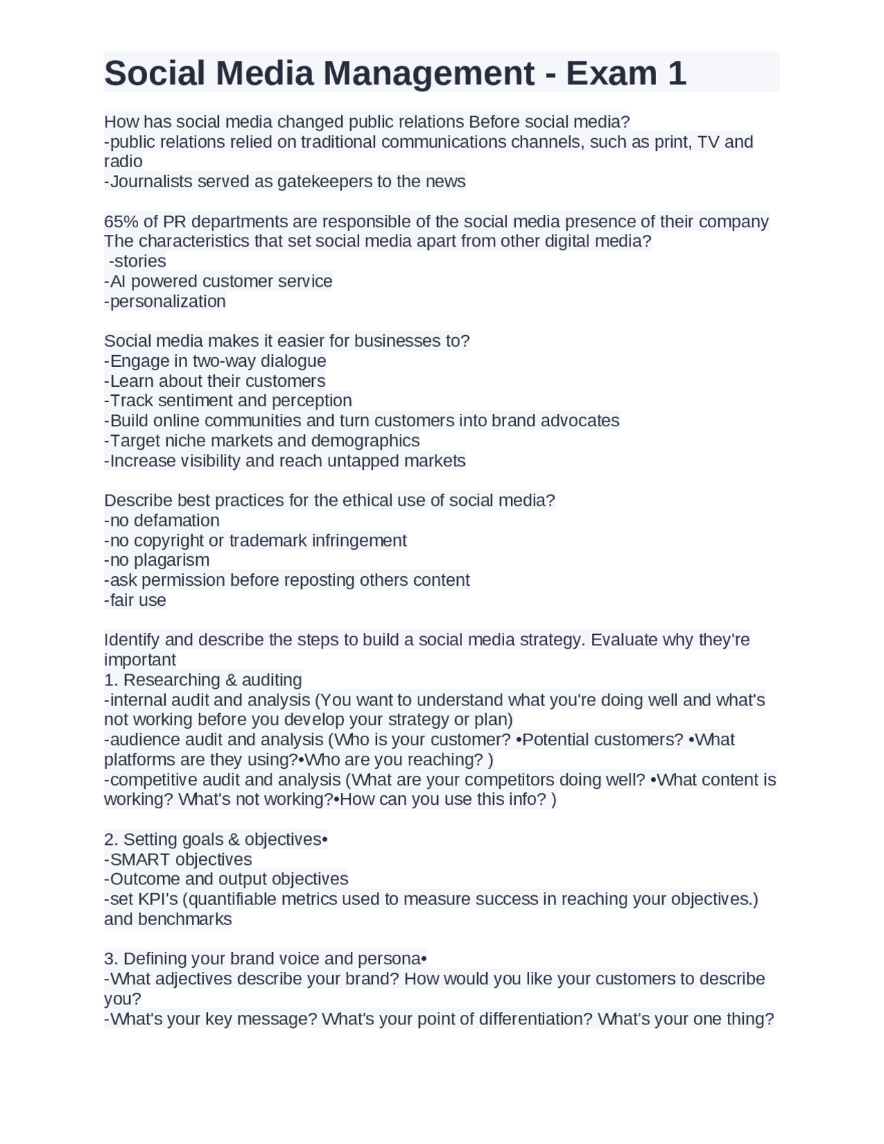 Social Media Management - Exam 1 | Exams Media Management | Docsity