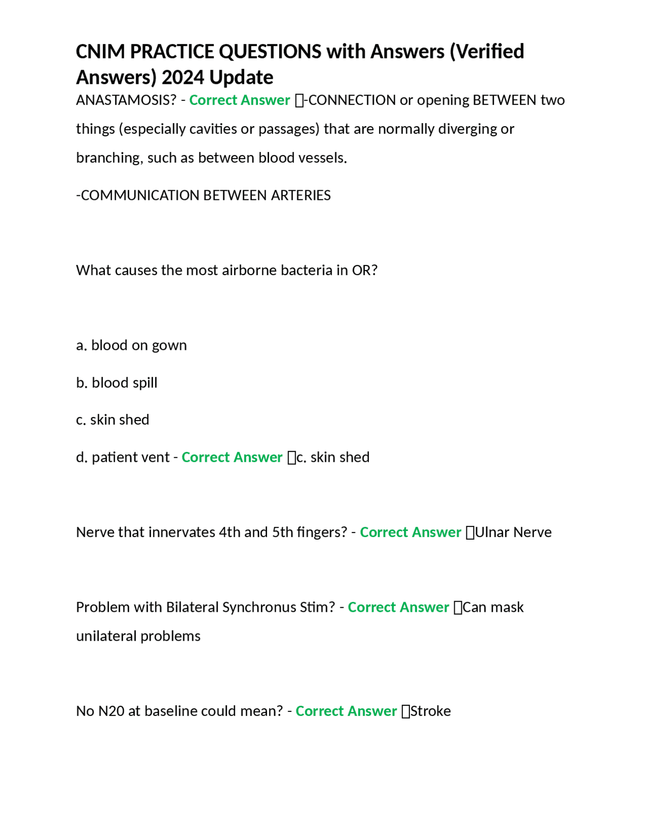 CNIM PRACTICE QUESTIONS with Answers (Verified Answers) 2024 Update ...