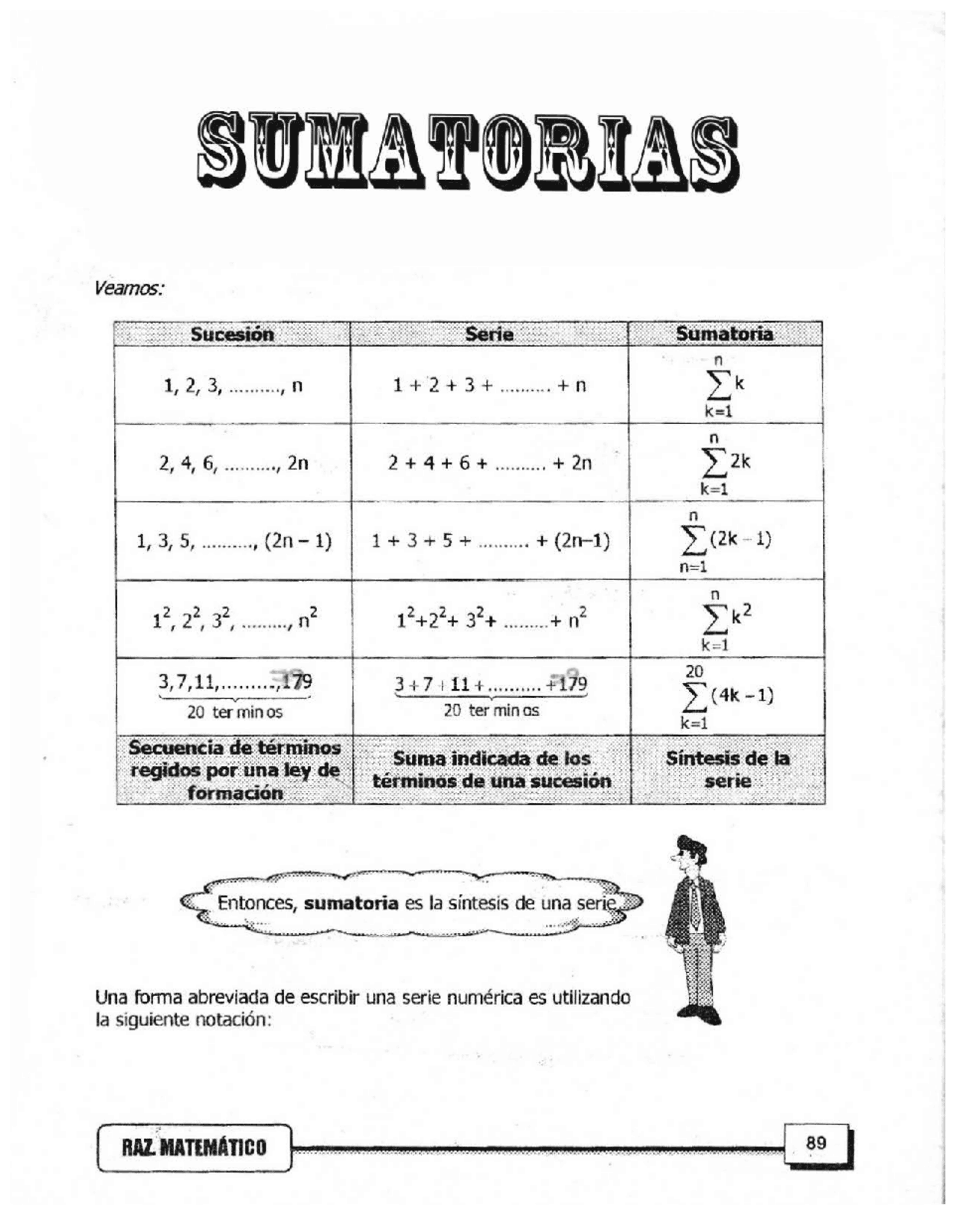 Propiedades básicas de las series numéricas: sumatorias notables ...