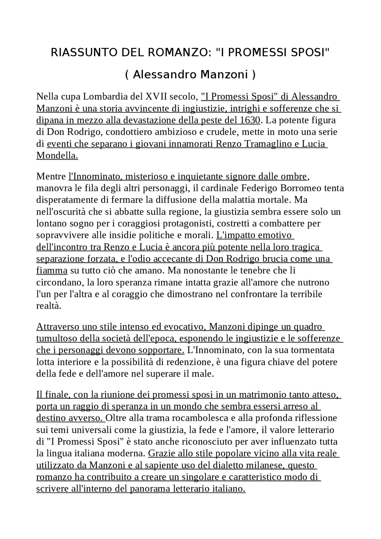 Riassunto del romanzo: I Promessi Sposi di Alessandro Manzoni | Schemi ...