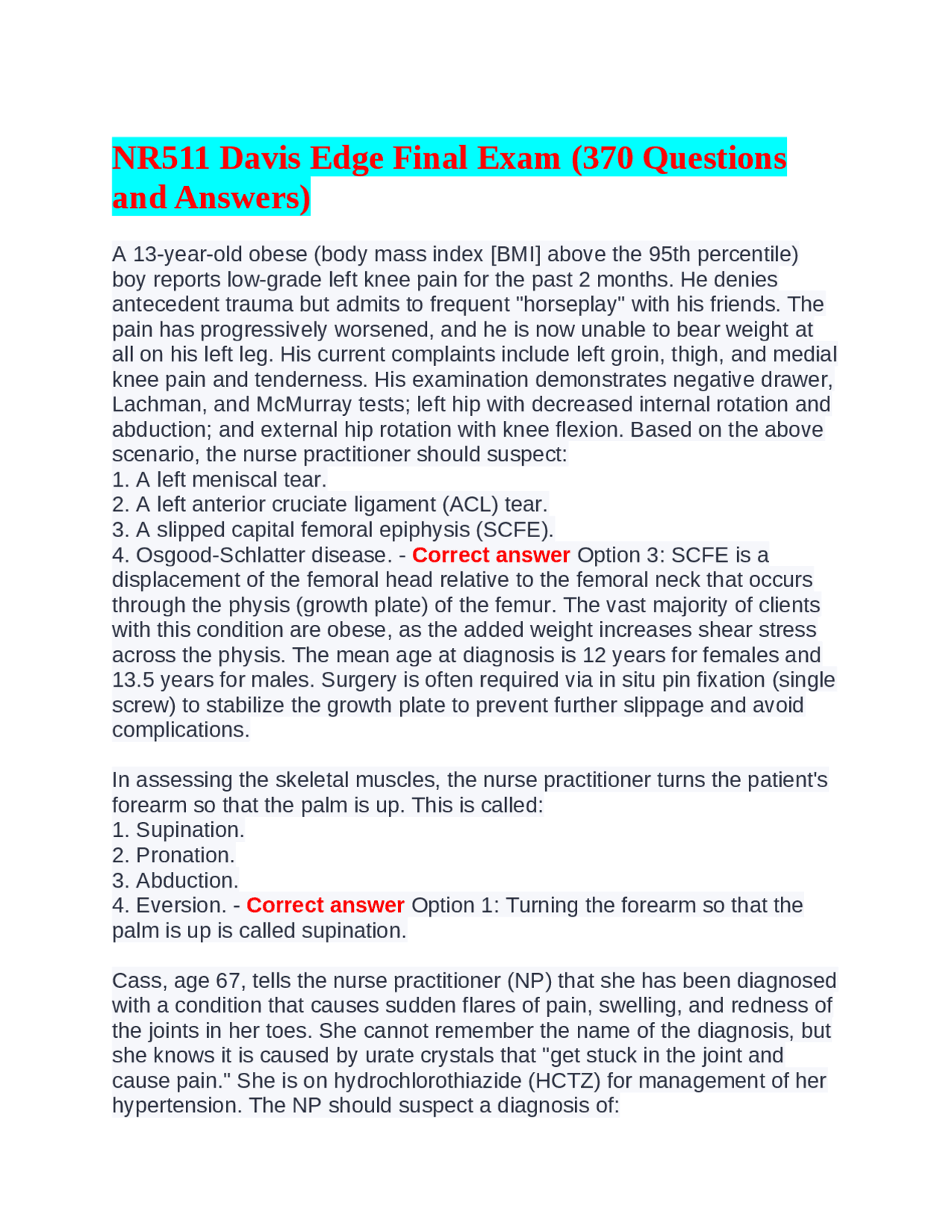 NR511 Davis Edge Final Exam (370 Questions and Answers) | Exams Nursing ...