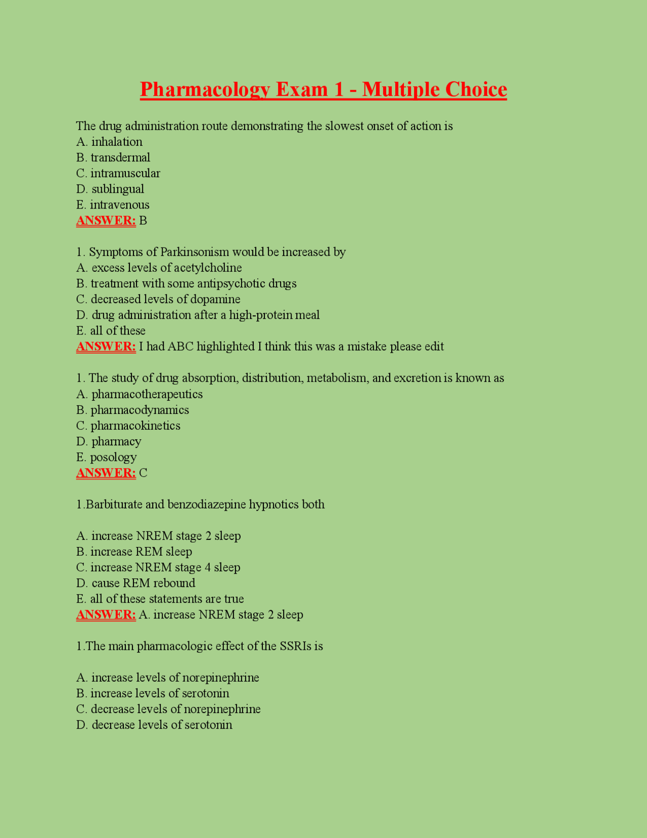 Pharmacology Exam 1 - Multiple Choice Latest 2024 | Exams Nursing | Docsity