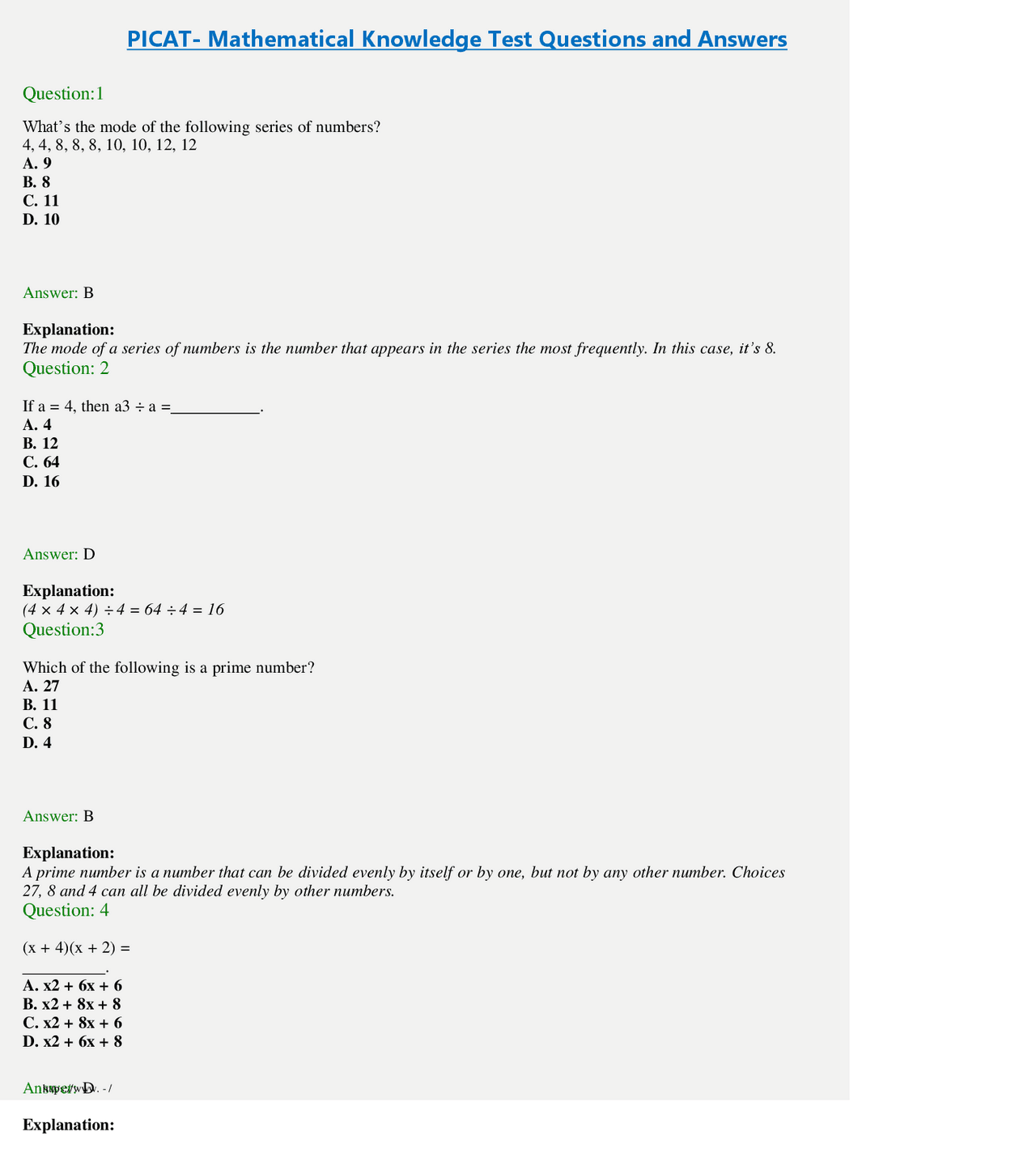 Mathematical Knowledge Test Questions and Answers | Exams Mathematics ...