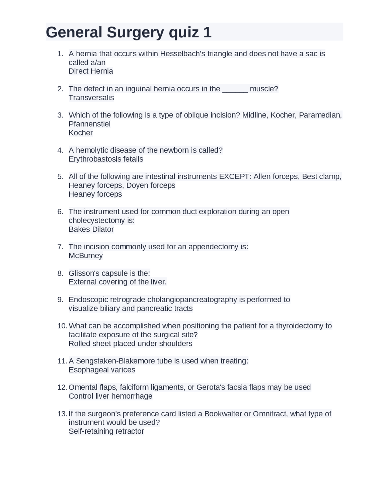 General Surgery Exam1 | Exams General Surgery | Docsity