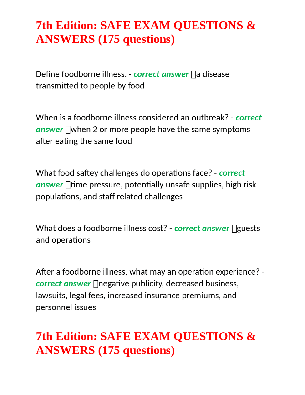 7th Edition: SAFE EXAM QUESTIONS & ANSWERS (175 questions) 7th Edition ...