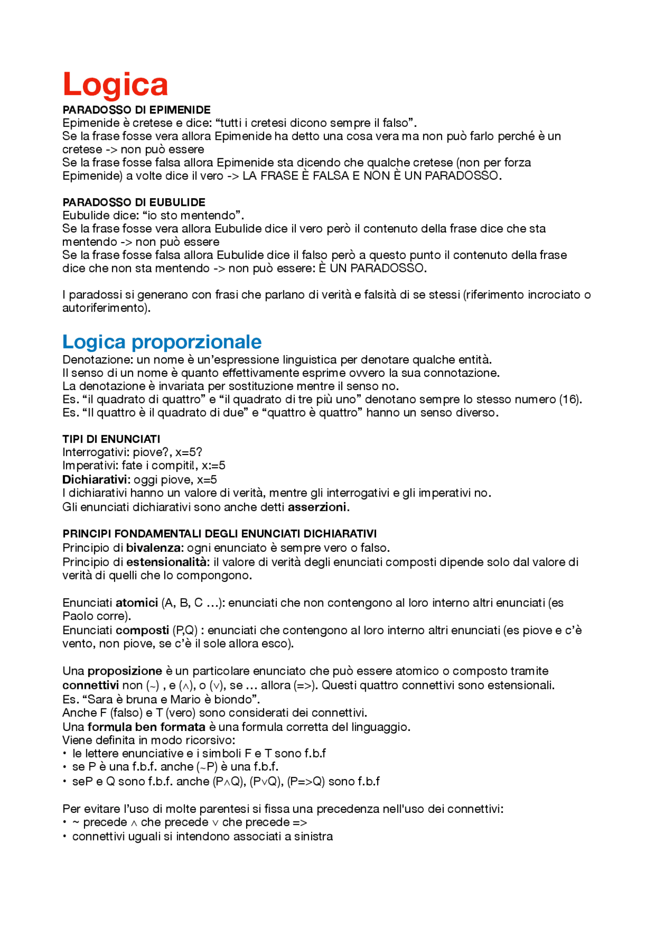 Logica e paradossi | Appunti di Logica | Docsity