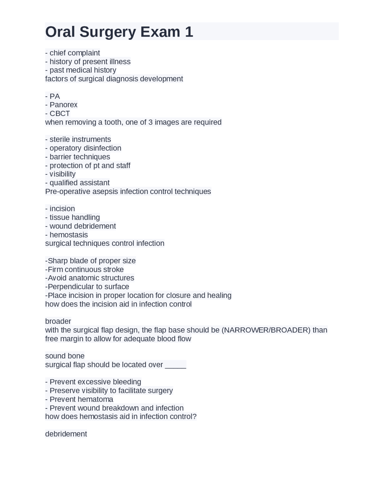 Oral Surgery Exam 1 questions and answers | Exams Dental surgery | Docsity