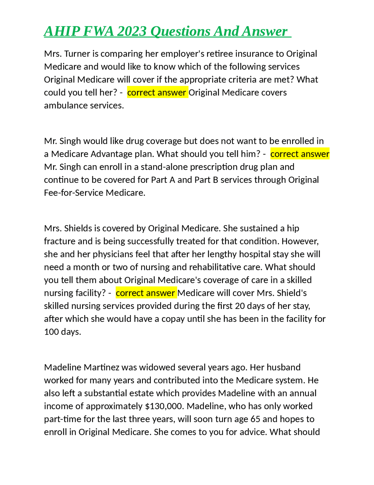 AHIP FWA 2023 Questions And Answer | Exams Insurance law | Docsity