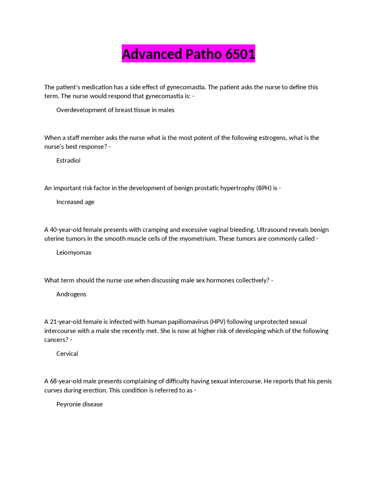 Advanced Patho 6501 | Exams Pathophysiology | Docsity