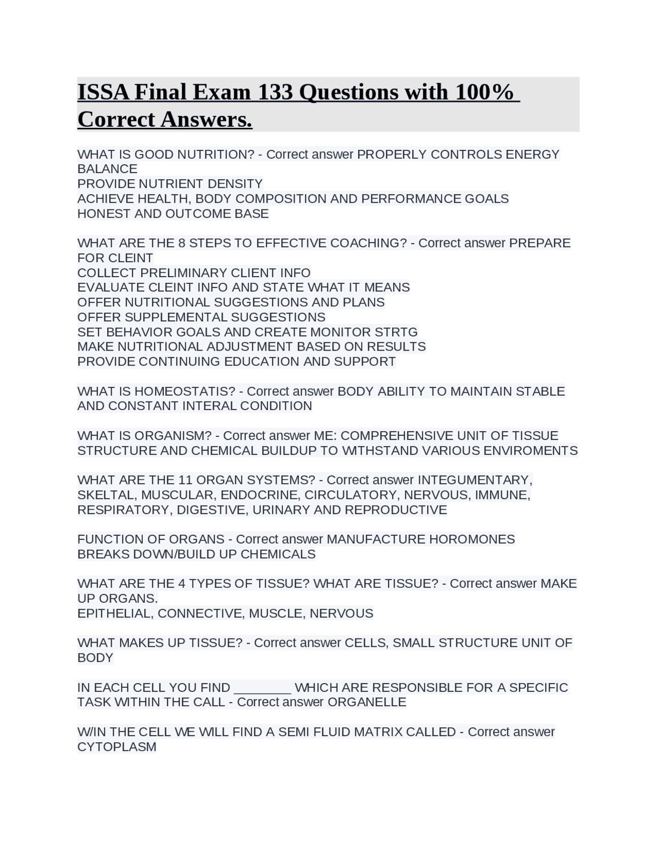 ISSA Final Exam 133 Questions with 100% Correct Answers. | Exams ...