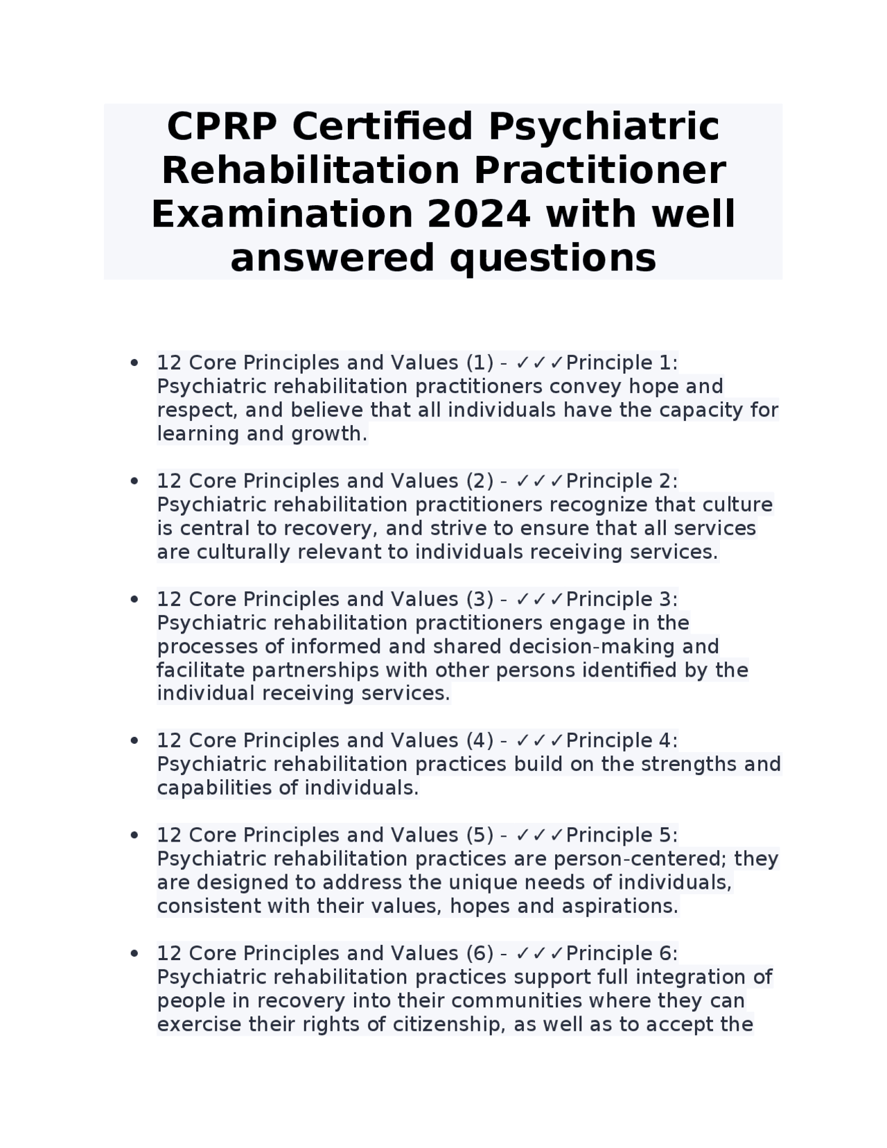 CPRP Certified Psychiatric Rehabilitation Practitioner Examination 2024 ...