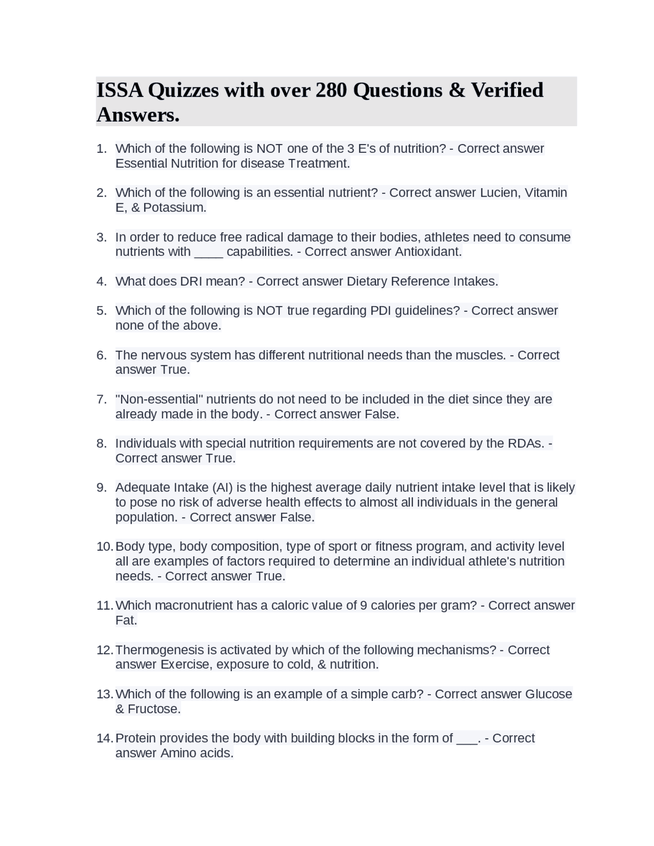 ISSA Quizzes with over 280 Questions & Verified Answers. | Exams ...