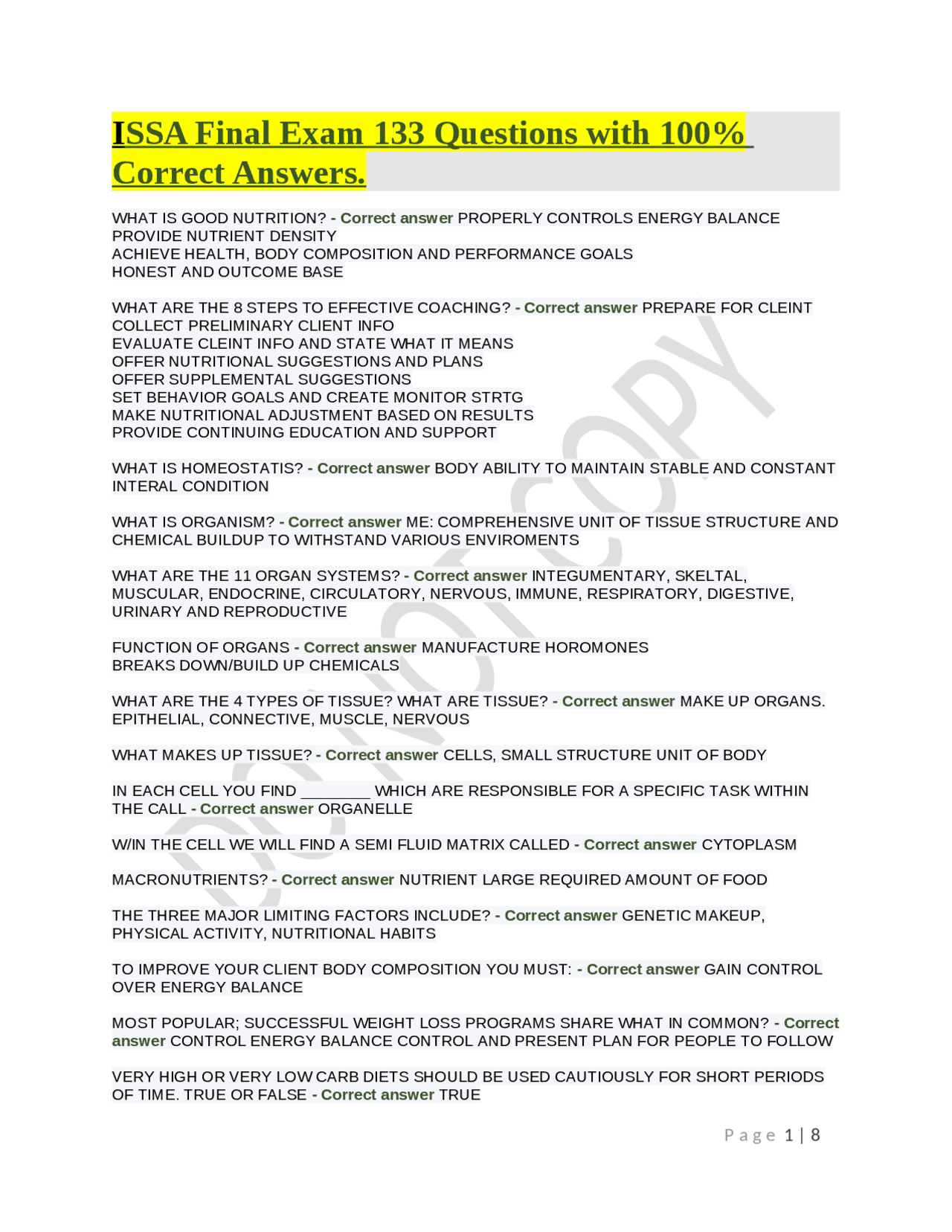 ISSA Final Exam 133 Questions with 100% Correct Answers. | Exams ...