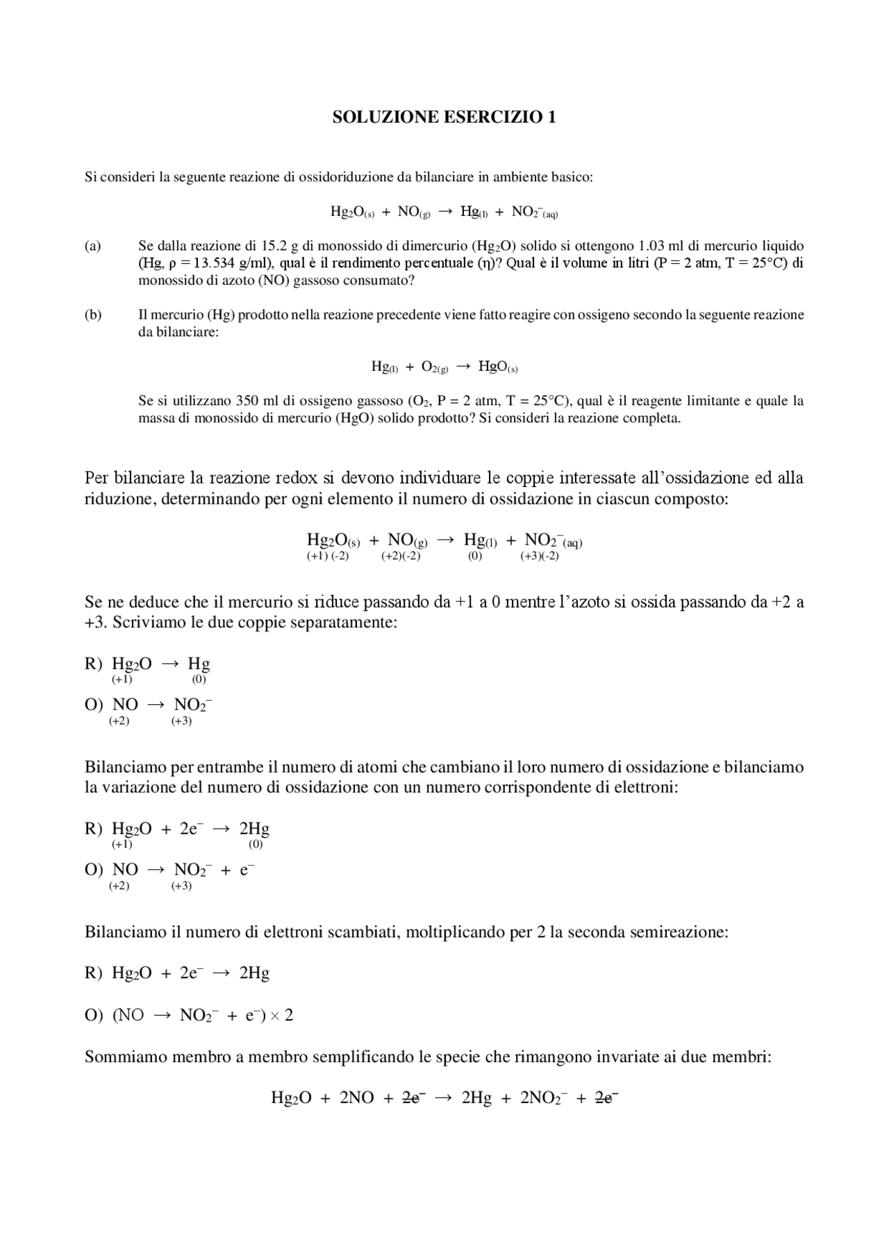 esercizio stechiometria | Esercizi di Chimica Inorganica | Docsity