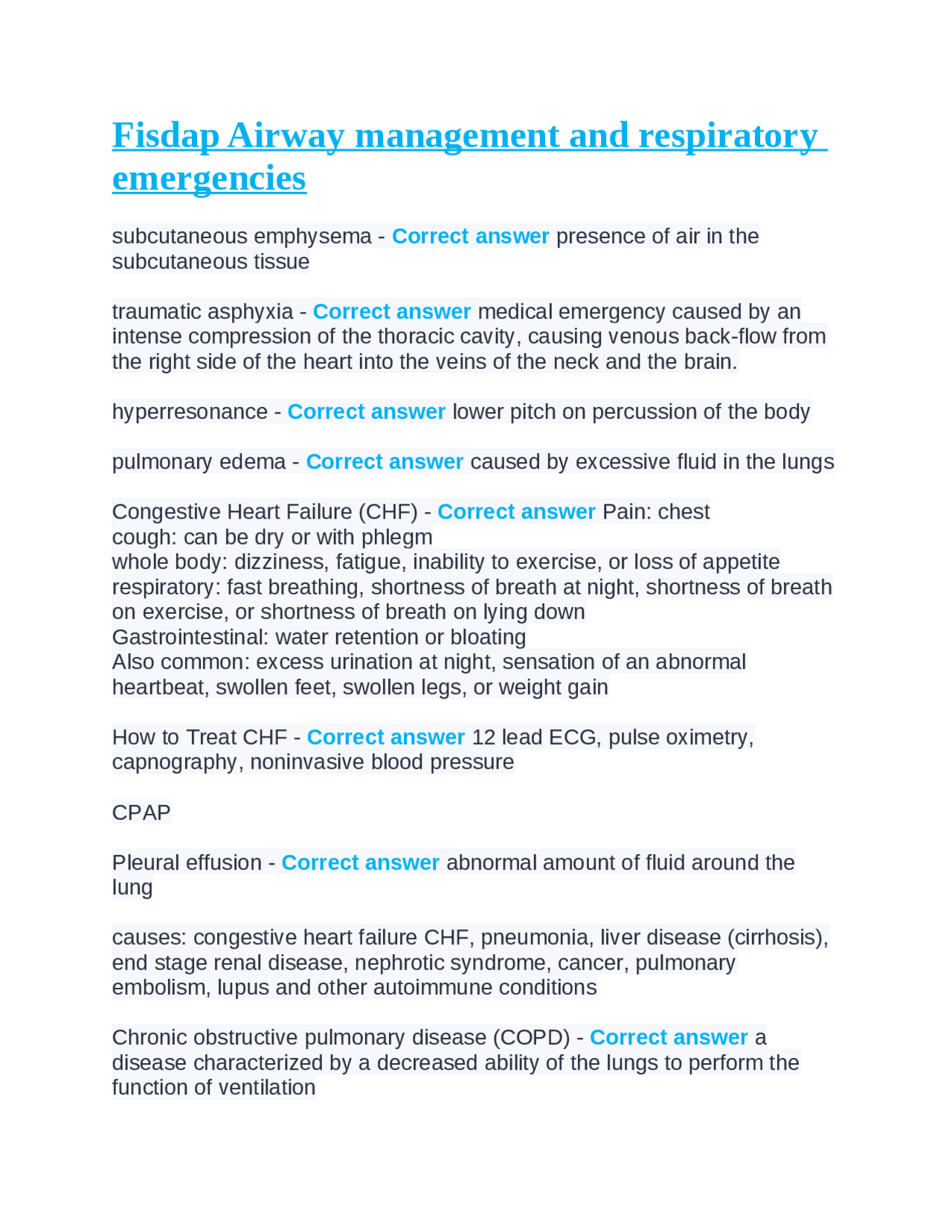 Fisdap Airway management and respiratory emergencies | Exams Nursing ...