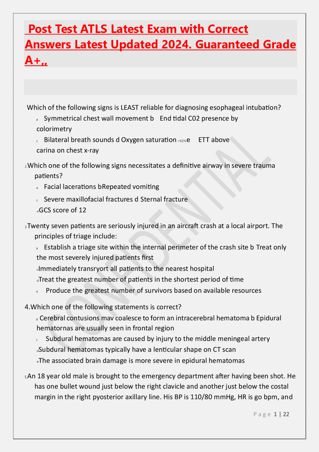 Post Test ATLS Latest Exam with Correct Answers Latest Updated 2024 ...