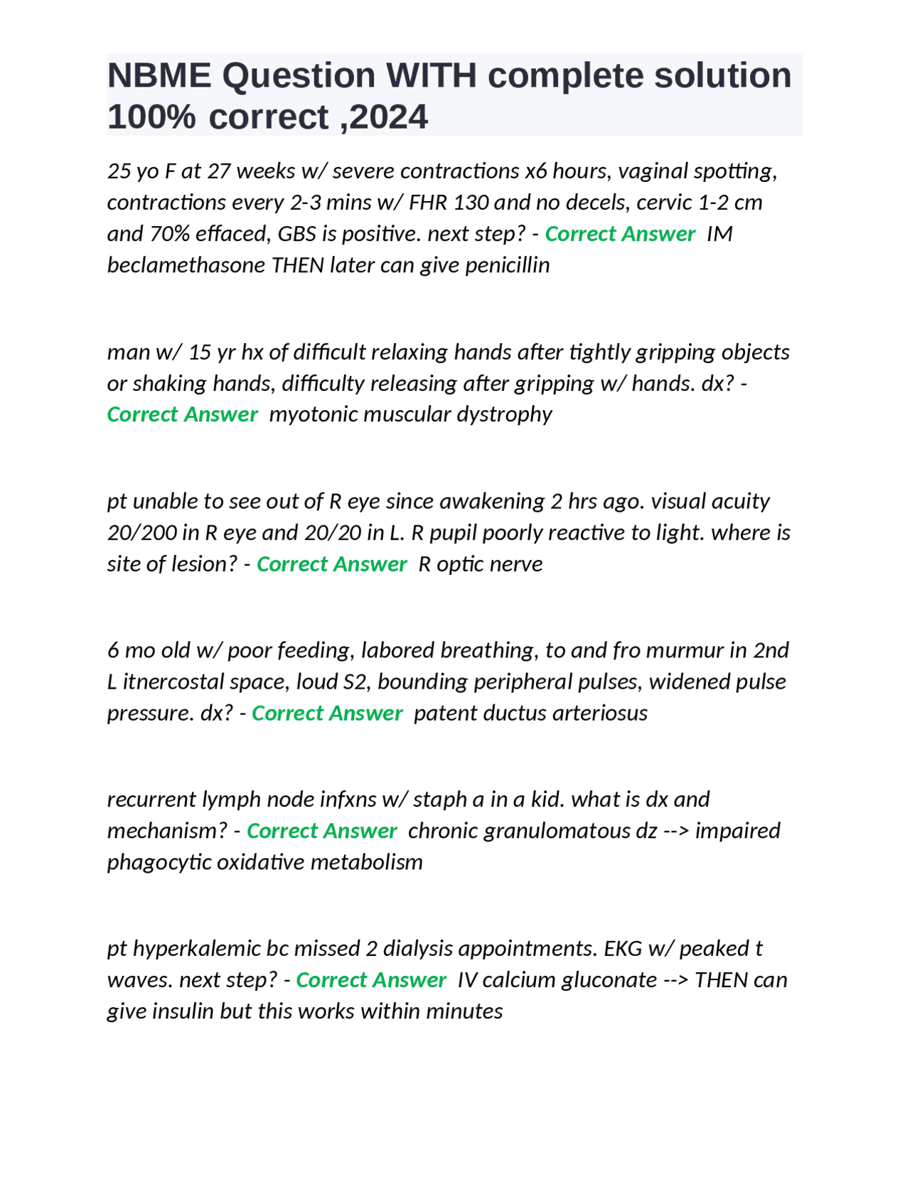 NBME Question WITH complete solution 100% correct ,2024 | Exams Nursing ...