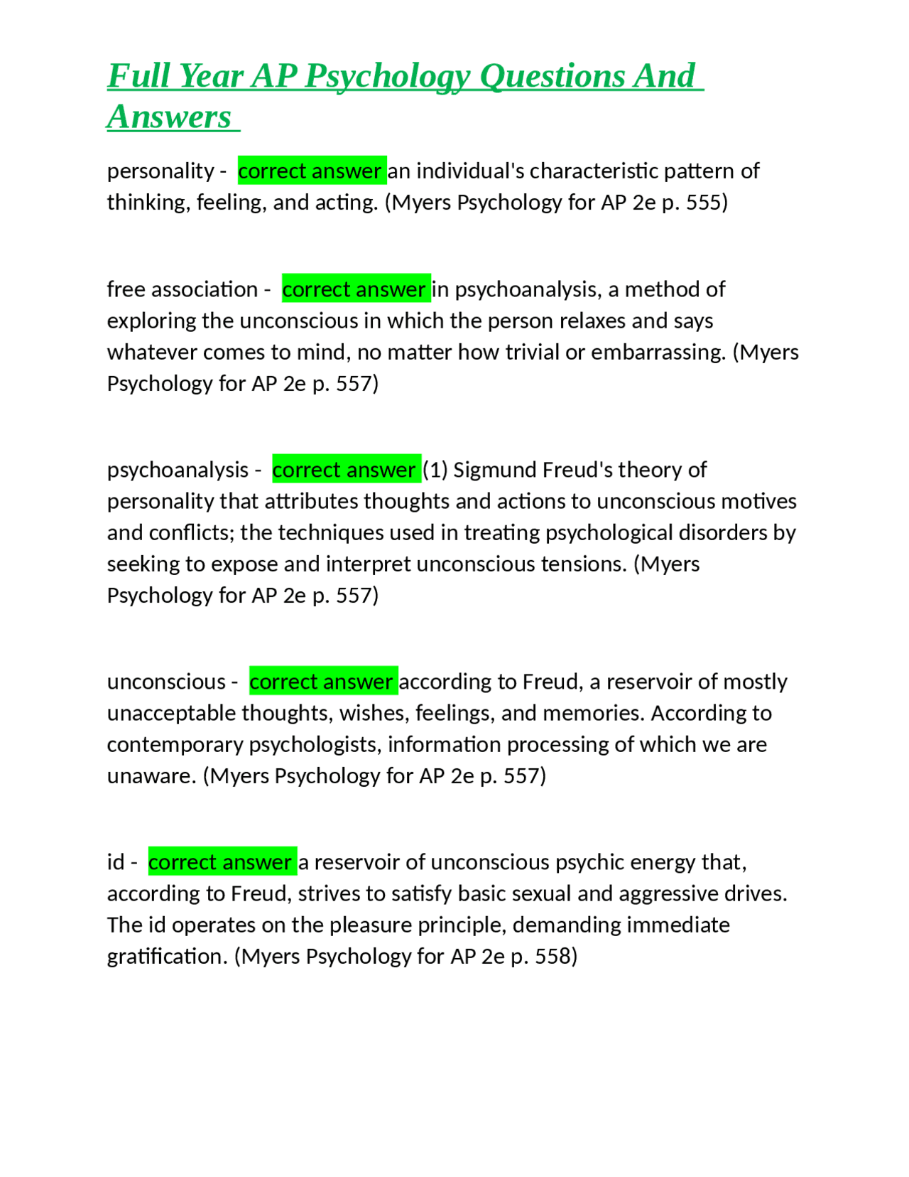 AP Psychology Questions and Answers on Personality and Emotion | Exams ...