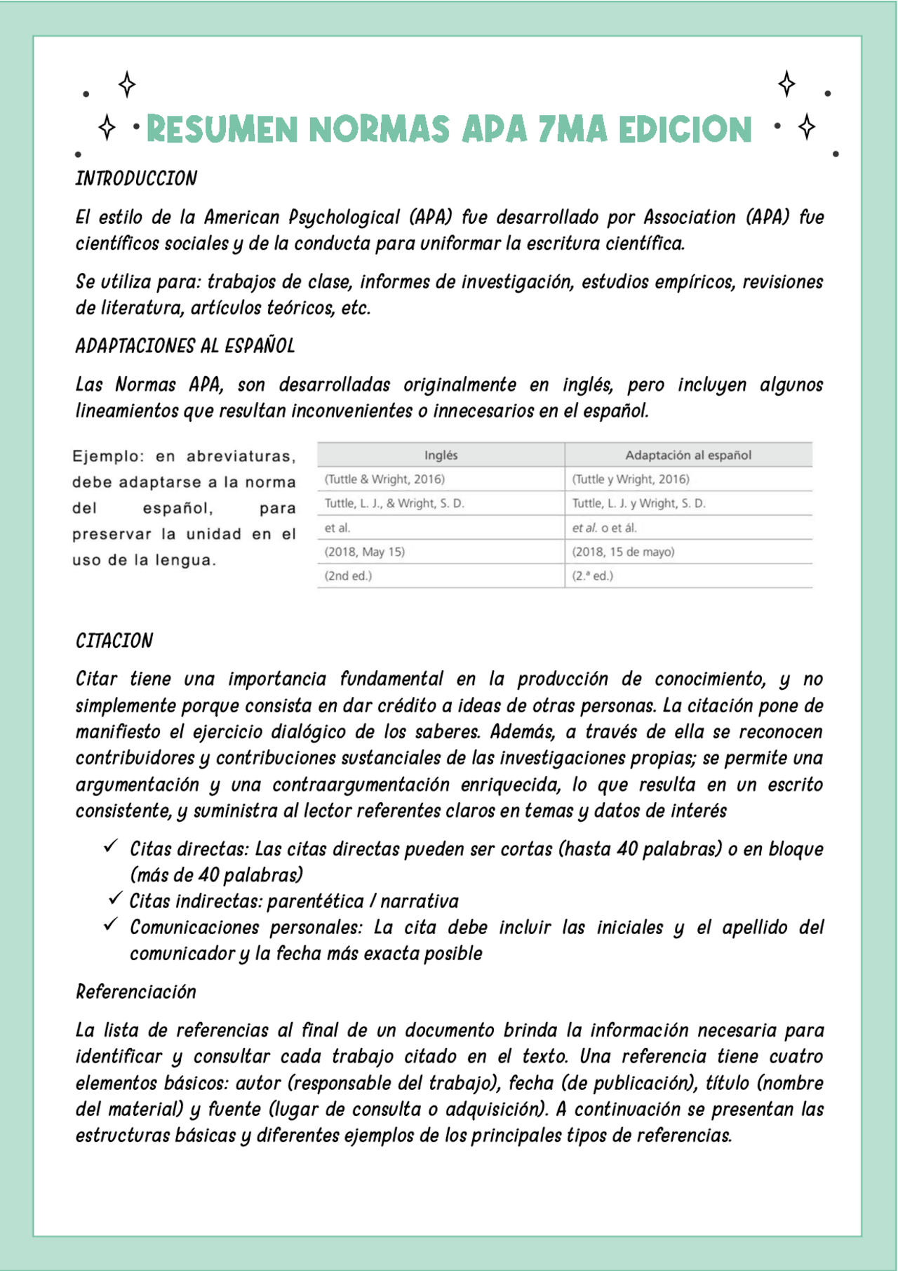 RESUMEN NORMAS APA 7MA EDICION | Resúmenes de Análisis de Textos Literarios | Docsity