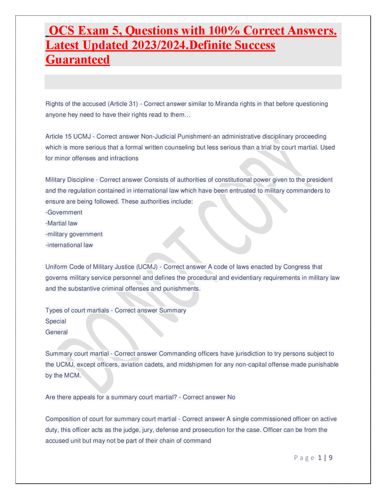 OCS Exam 5, Questions with 100% Correct Answers. Latest Updated 2023/ ...