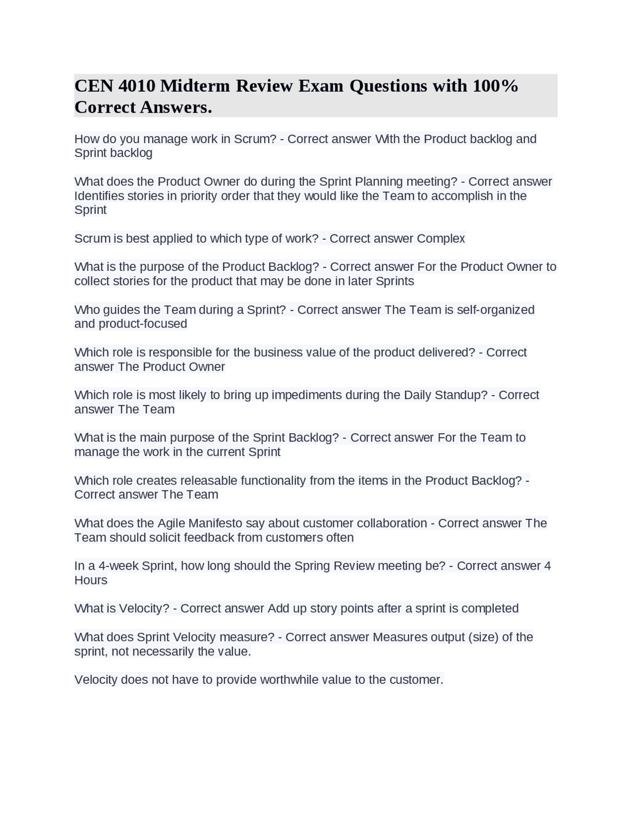 CEN 4010 Midterm Review Exam Questions with 100% Correct Answers ...