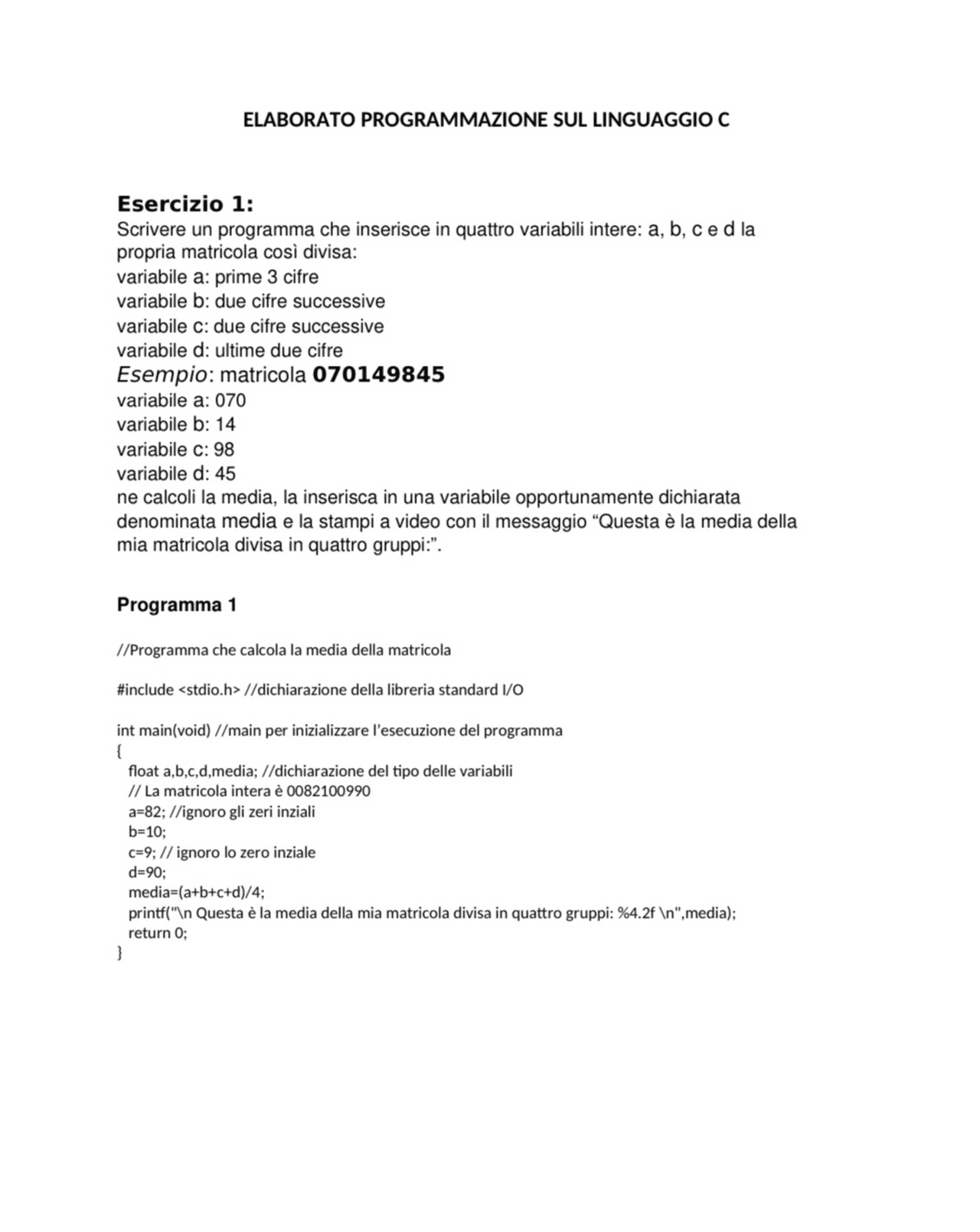 Programmazione In Linguaggio C Esercizi Di Programmazione C Docsity