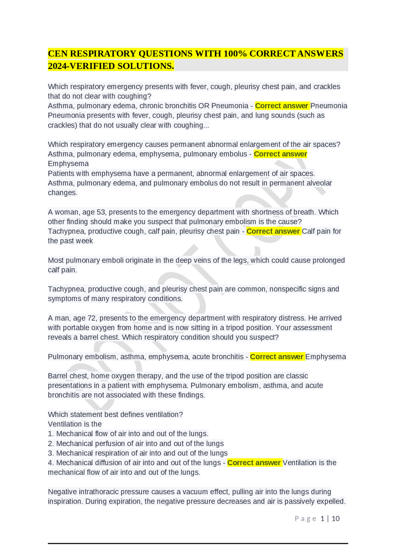 CEN RESPIRATORY QUESTIONS WITH 100% CORRECT ANSWERS 2024-VERIFIED ...