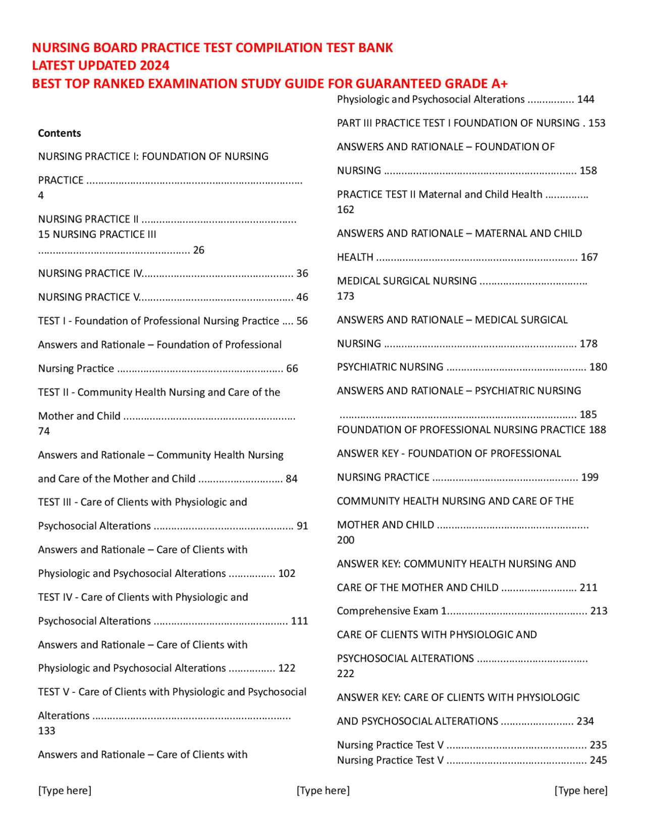 NURSING BOARD PRACTICE TEST COMPILATION TEST BANK LATEST UPDATED 2024 ...