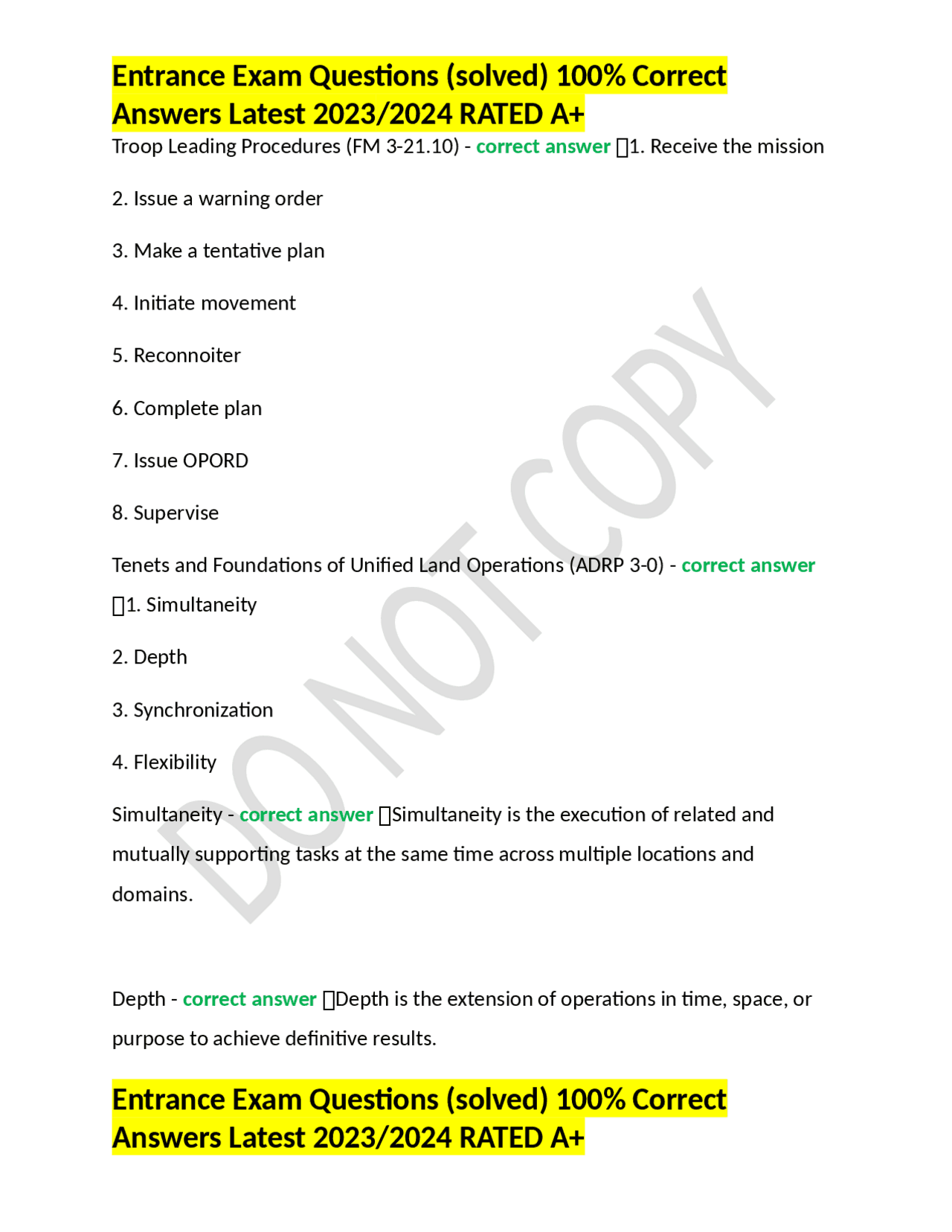 Entrance Exam Questions (solved) 100% Correct Answers Latest 2023/2024 ...