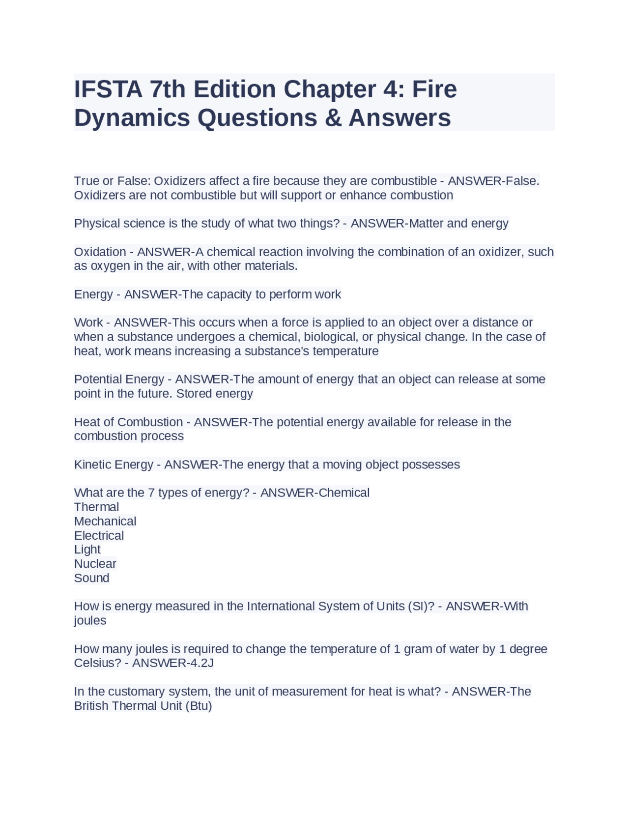 IFSTA 7th Edition Chapter 4: Fire Dynamics Questions & Answers | Exams ...
