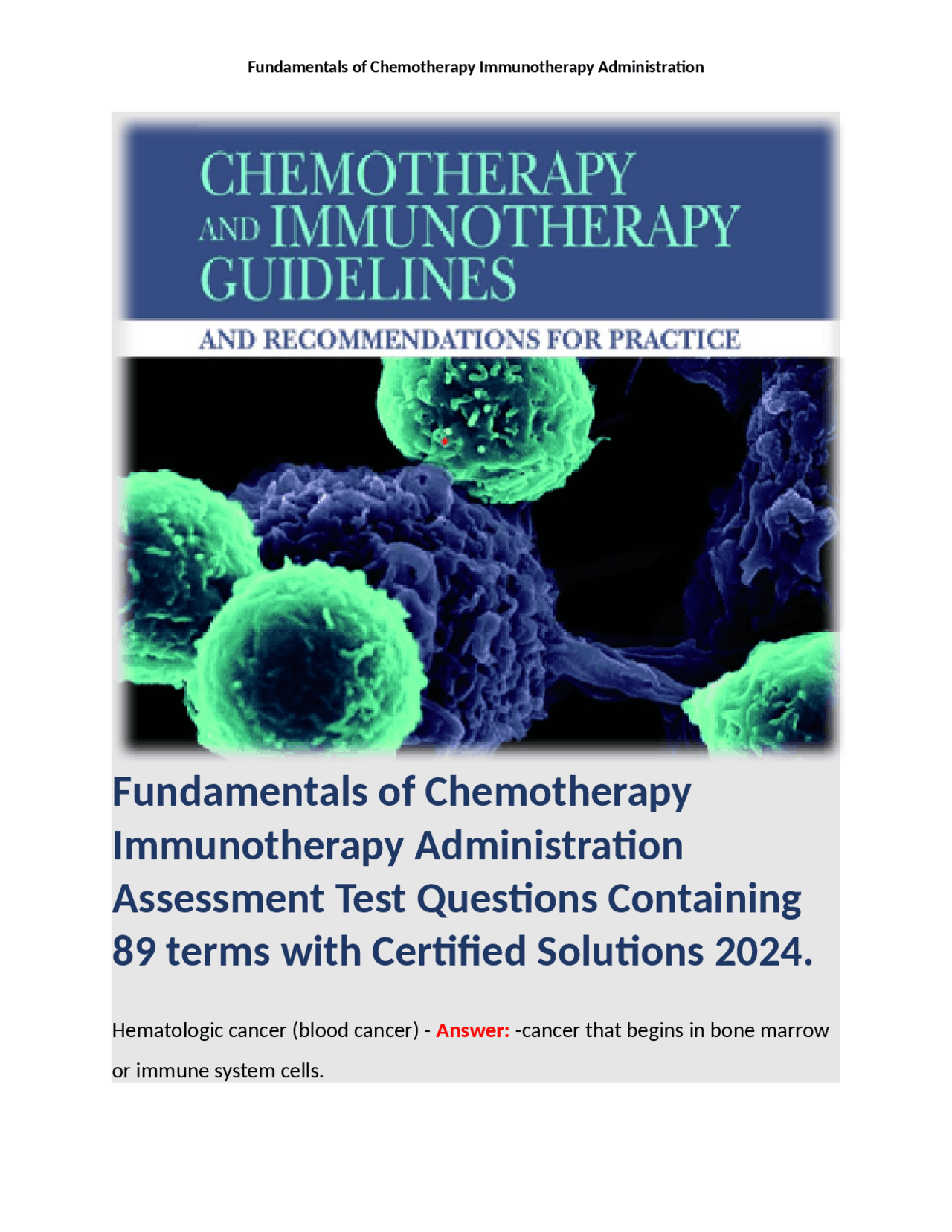 Fundamentals of Chemotherapy Immunotherapy Administration Assessment ...