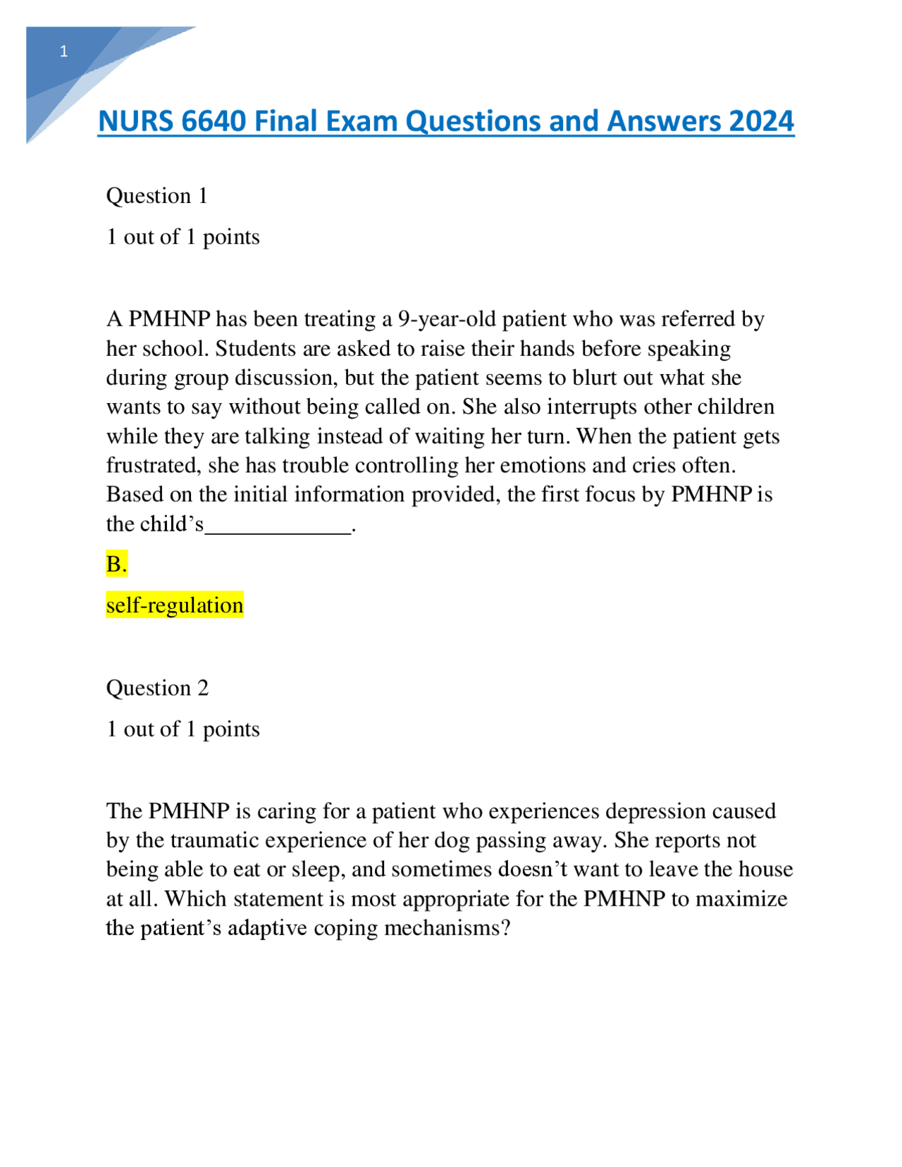 NURS 6640 Final Exam Questions and Answers 2024 | Exams Nursing | Docsity